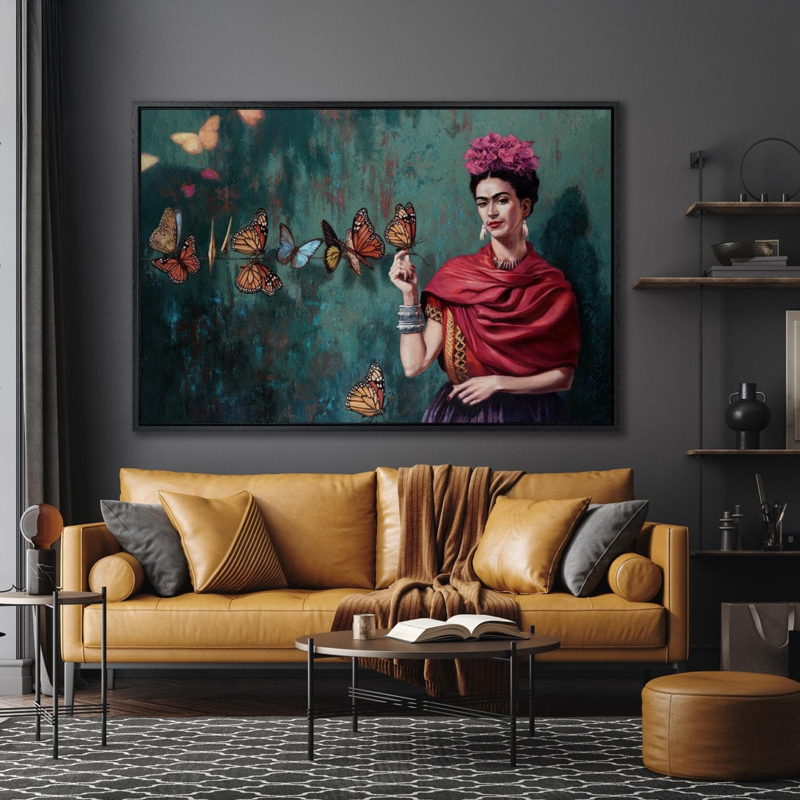 Frida Kahlo Art Style Print Frida And Butterflies Wall Decor Frida ...