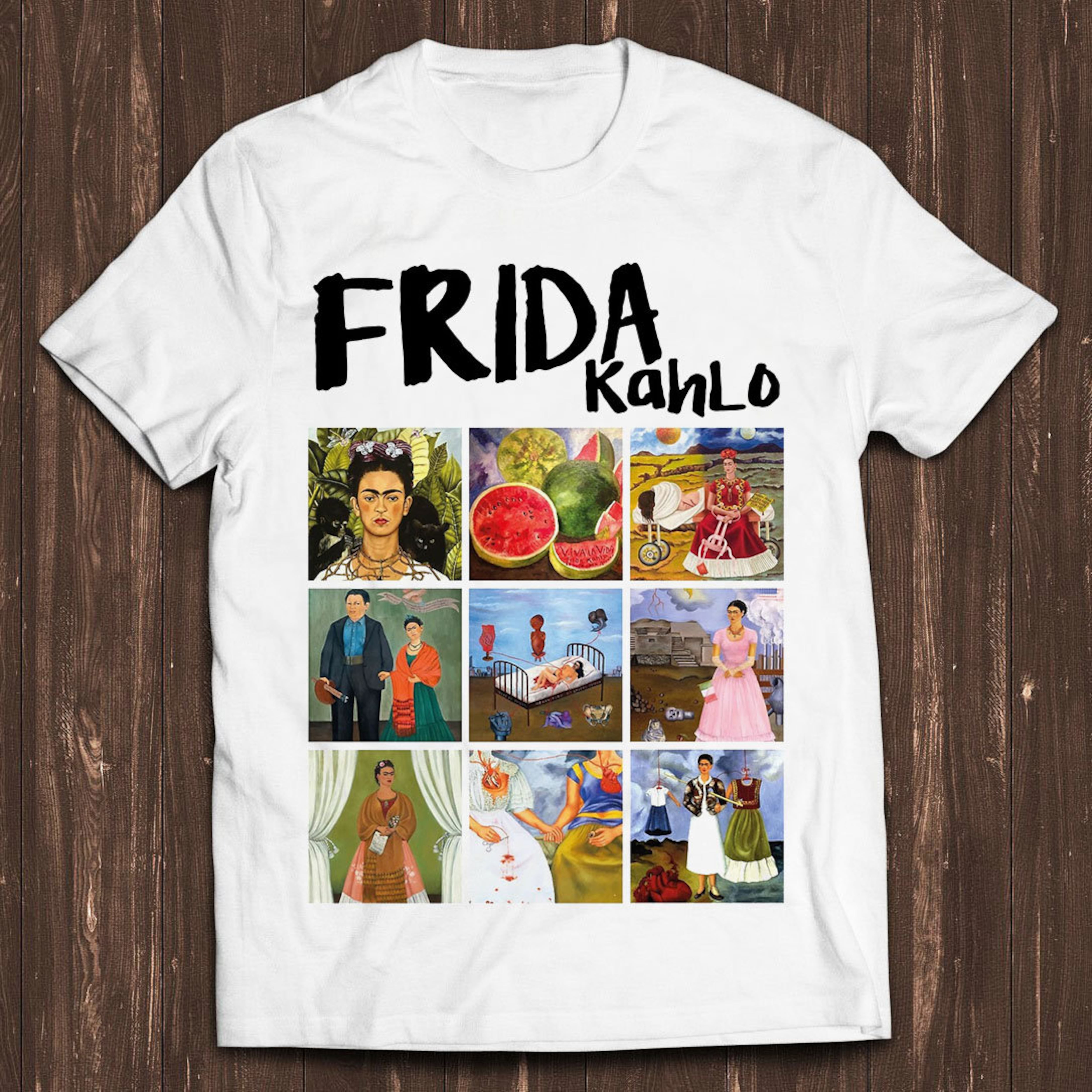 Frida Kahlo Artworks Paints Collage Funny Gamer Meme Music Gift Tee T ...