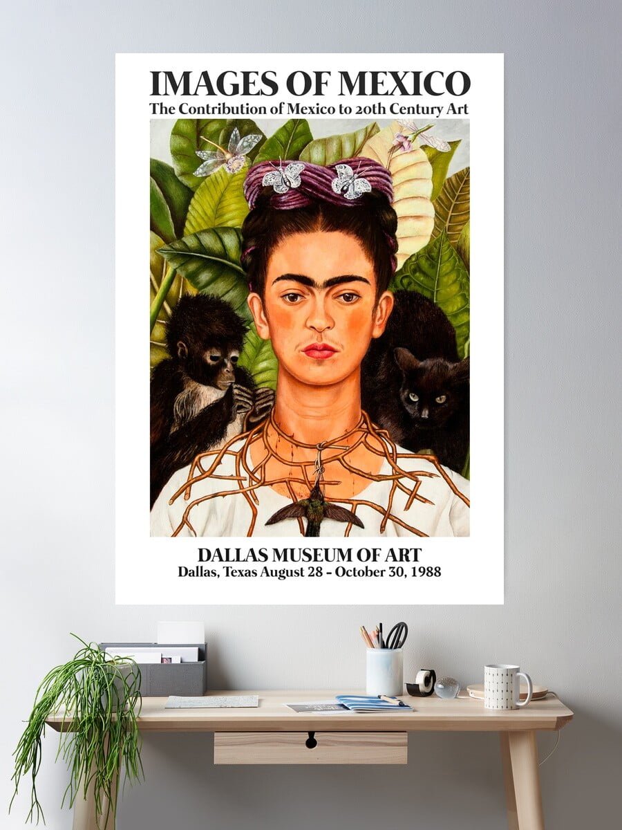 Frida Kahlo Exhibition Art Poster - Self-Portrait With Thorn Necklace ...