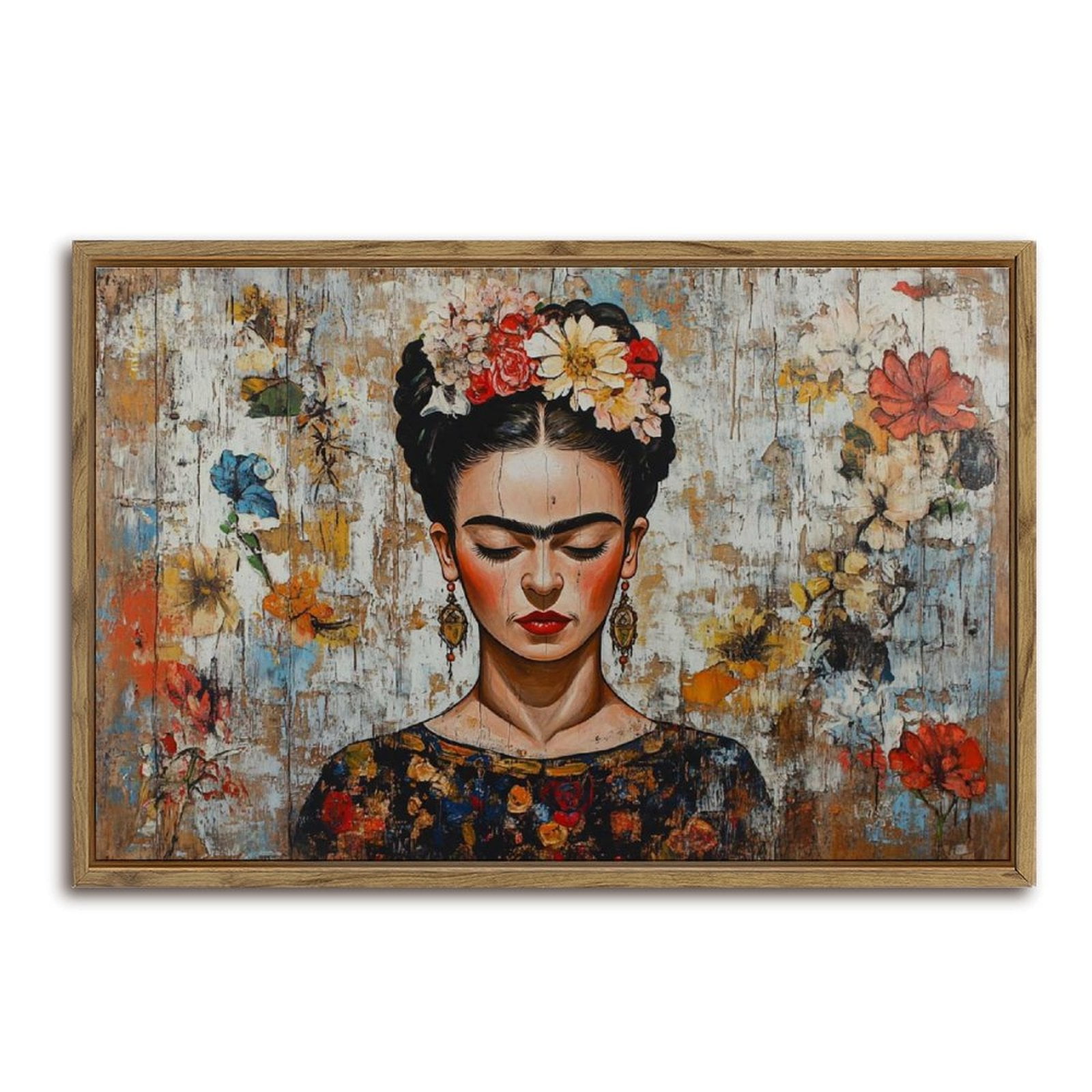 Frida Kahlo Floral Art Horizontal Canvas Wall Art with Lightweight Foam ...