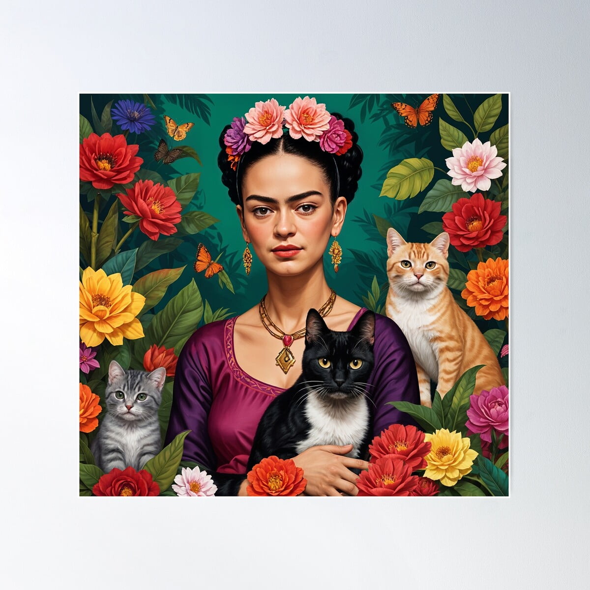 Frida Kahlo Flowers Cats And Kittens ,Frida Kahlo Poster Wall Art ...
