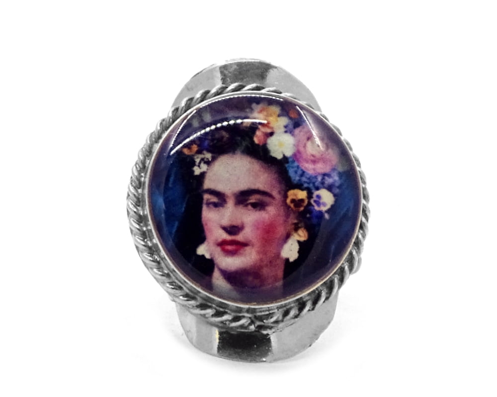 Frida Kahlo Graphic Round Silver Metal Rope Edge Adjustable Ring - Womens Fashion Handmade ...