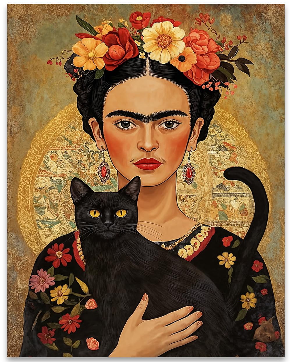 Frida Kahlo Inspired Painting 28x36 Unframed, Mexican Folk Art Female ...