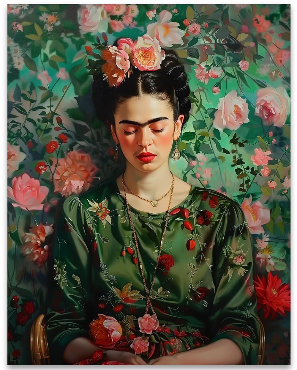 Frida Kahlo Inspired Painting of Frida Kahlo in Green:11x14 Unframed ...
