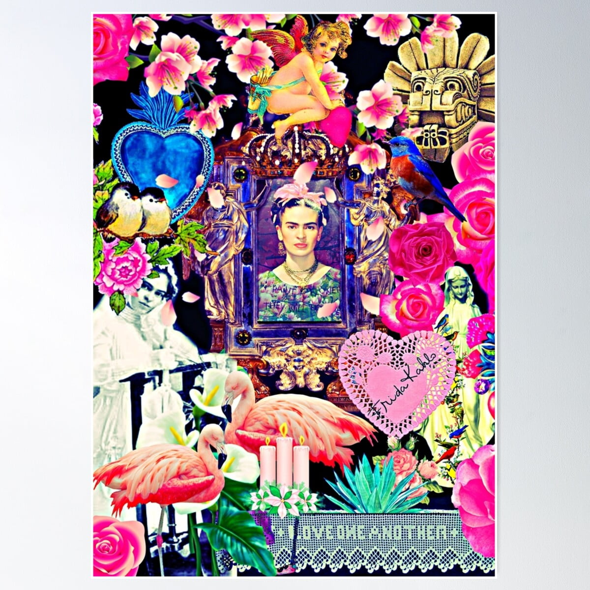Frida Kahlo Love One Another Collage Poster Wall Art, Modern Wall Decor For Living Room Bedroom ...