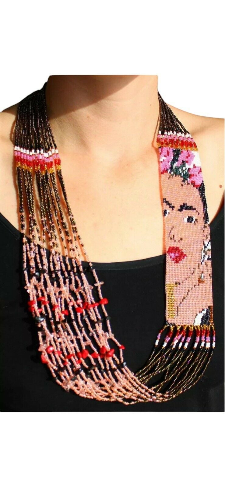 Frida Kahlo Necklace Crystal Glass Hand Beaded 22" New From USA HOLIDAY ...