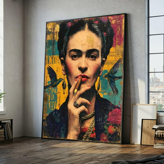 Frida Kahlo Portrait Canvas Wall Art, Vibrant Mexican Artist Print ...