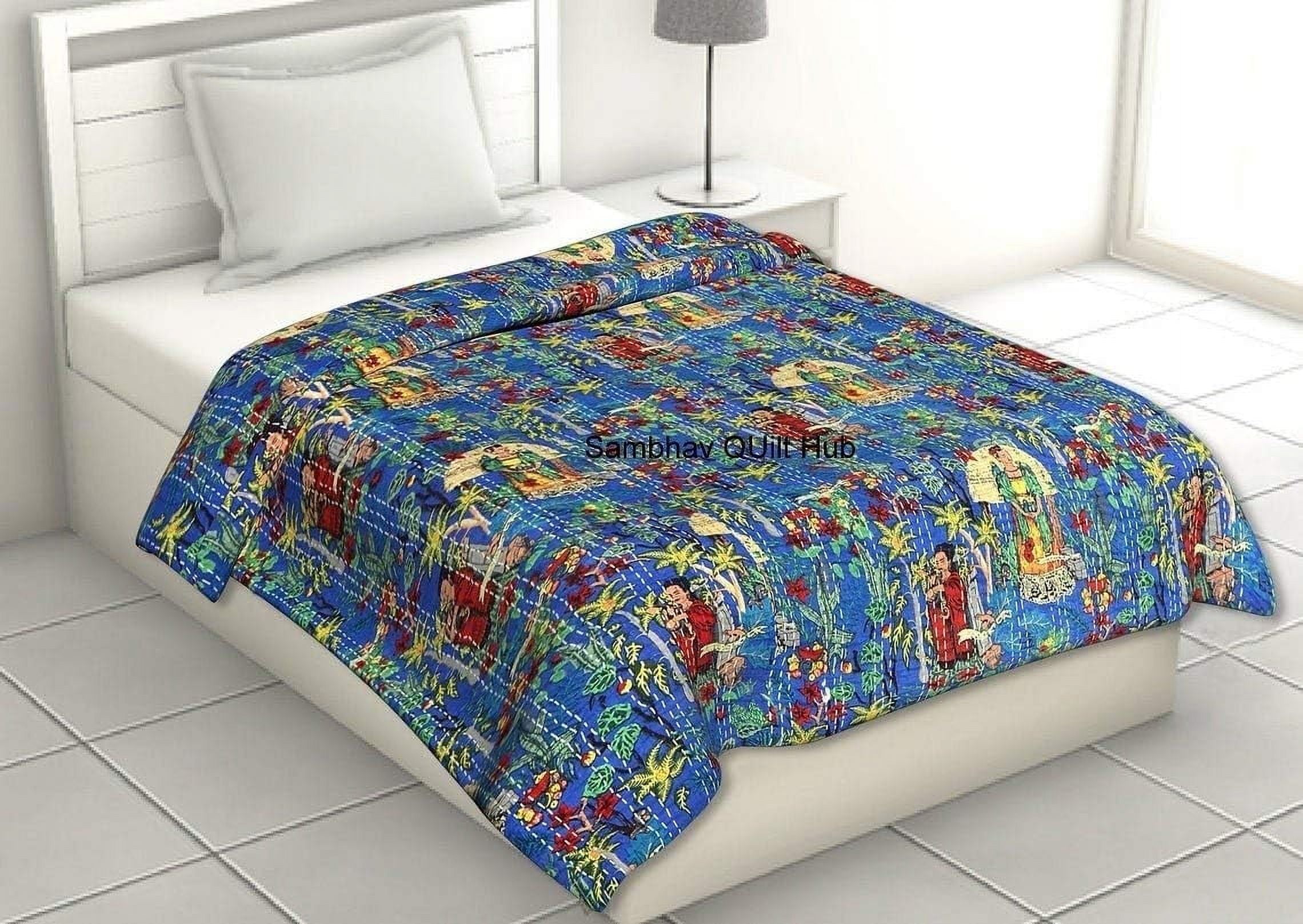 Farida Kahlo Printed Cotton Quilted Blanket Indian Handmade Bedspread ...