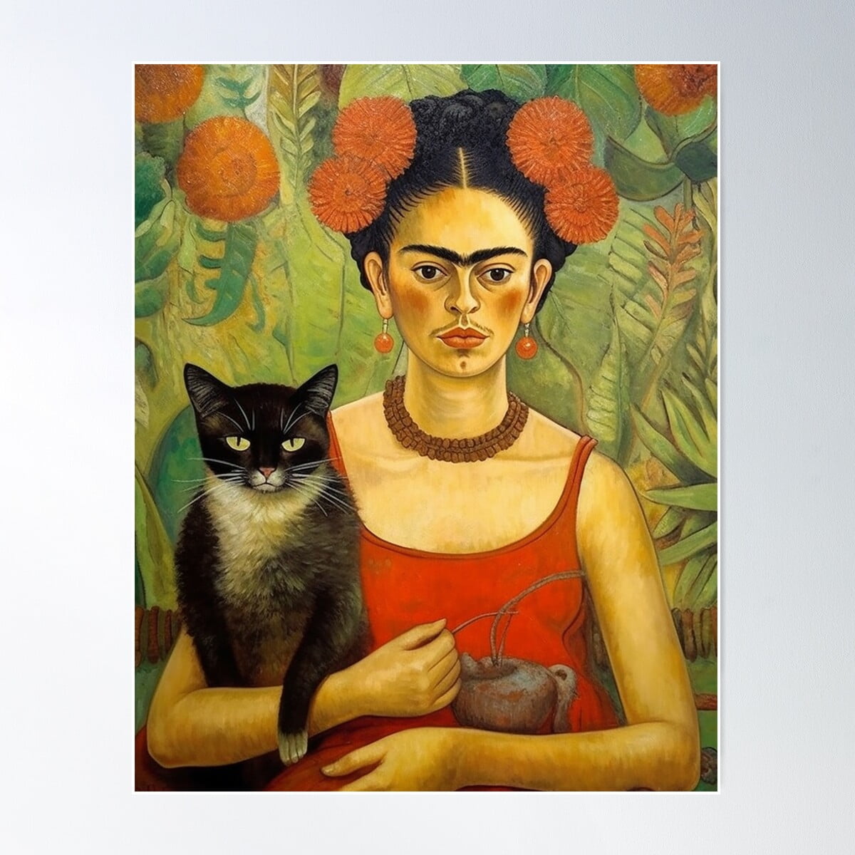 Frida Kahlo'S Portrait With Her Cat Poster Wall Art, Modern Wall Decor ...