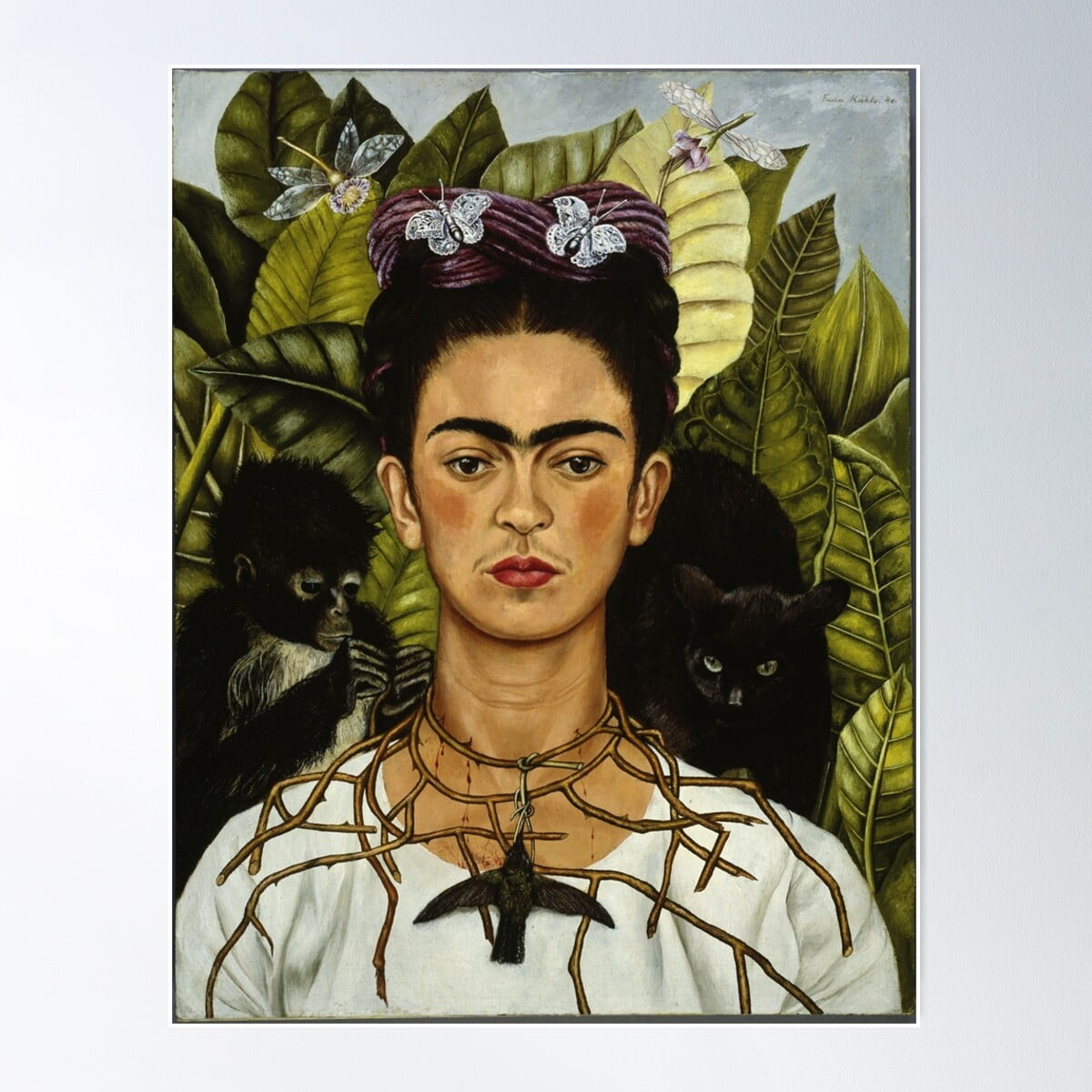 Frida Kahlo'S Self Portrait With Monkey And Cat Poster Wall Art, Modern ...