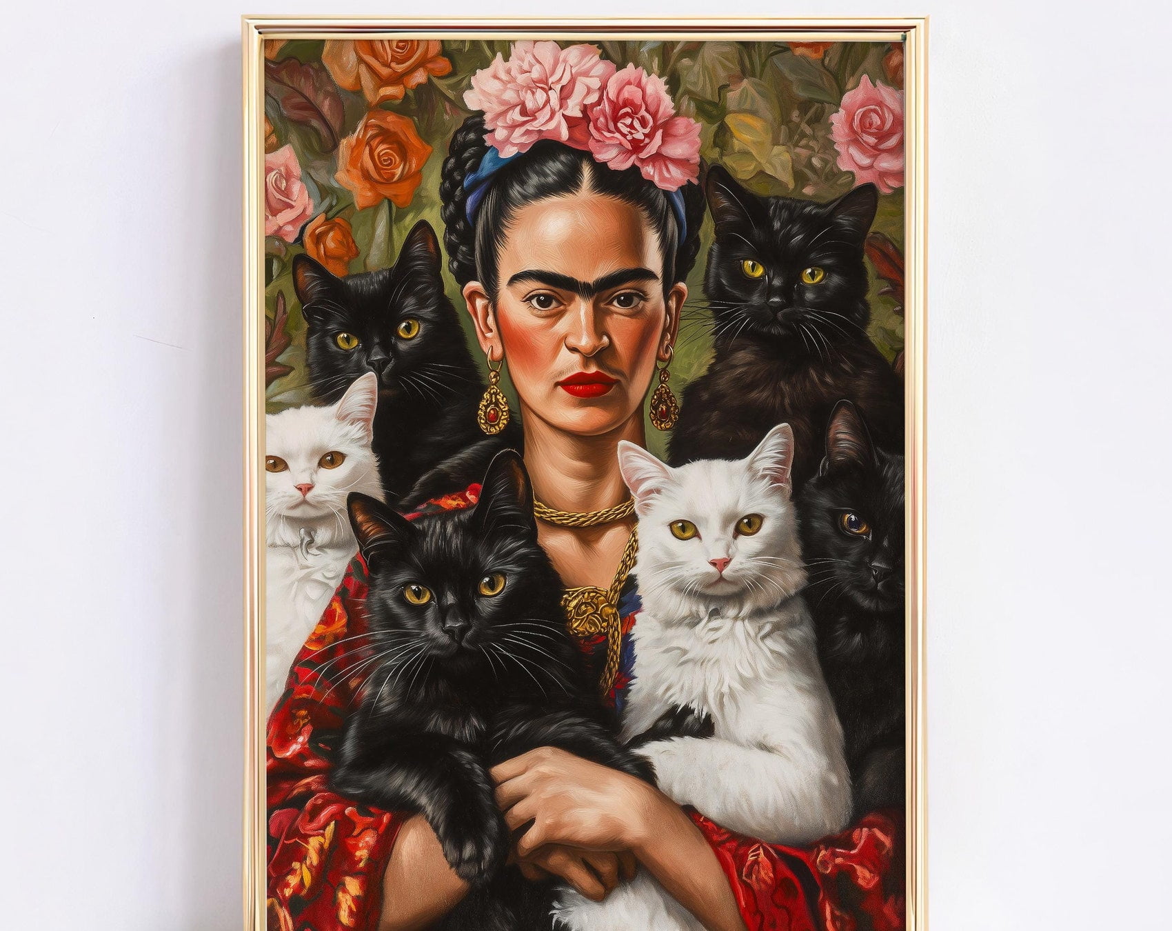 Frida Kahlo Self-Portrait with cats Print, Vintage Frida Kahlo Poster ...