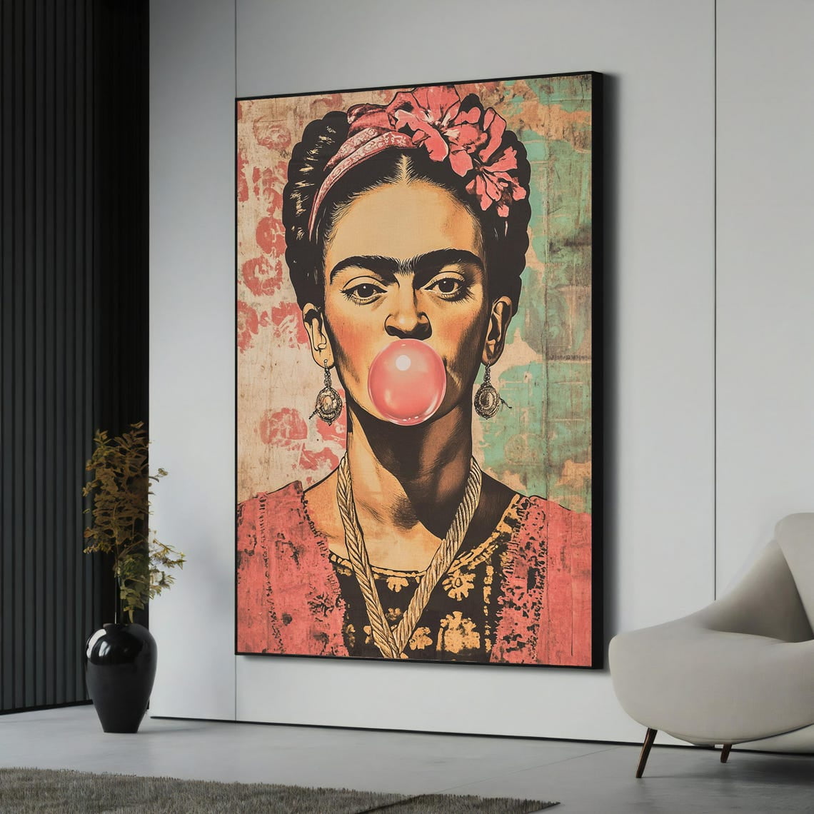 Frida Kahlo With Bubblegum - Playful And Iconic Canvas Painting Gift ...