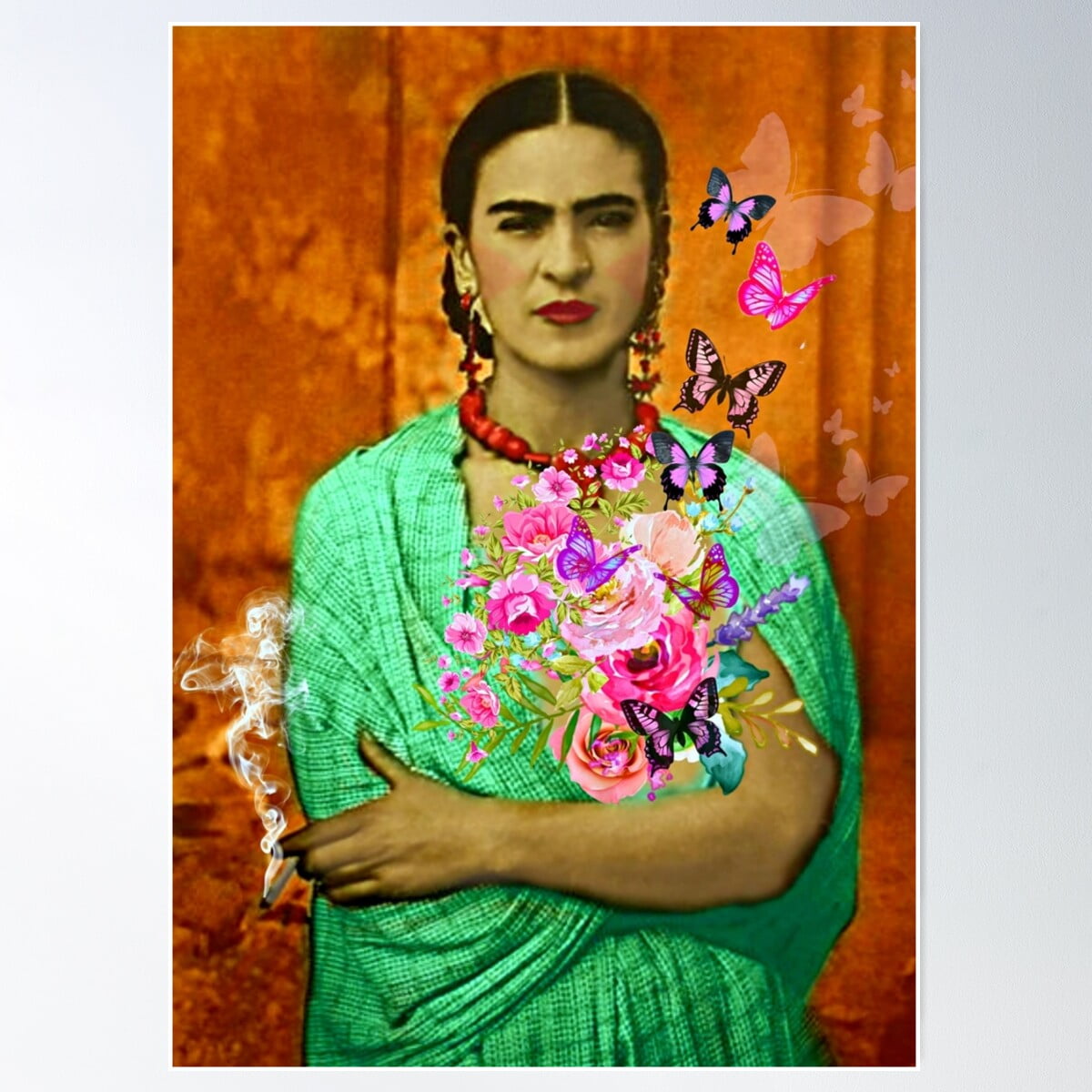 Frida Kahlo With Butterflies And Roses Poster Wall Art, Modern Wall ...