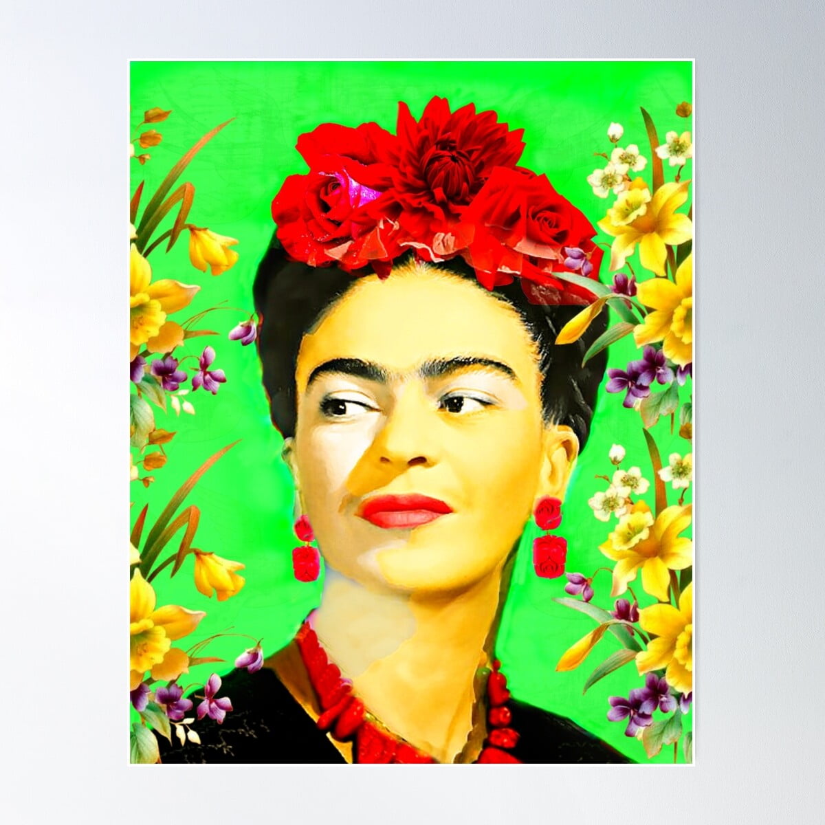 Frida Kahlo With Flowers Poster Wall Art, Modern Wall Decor For Living ...