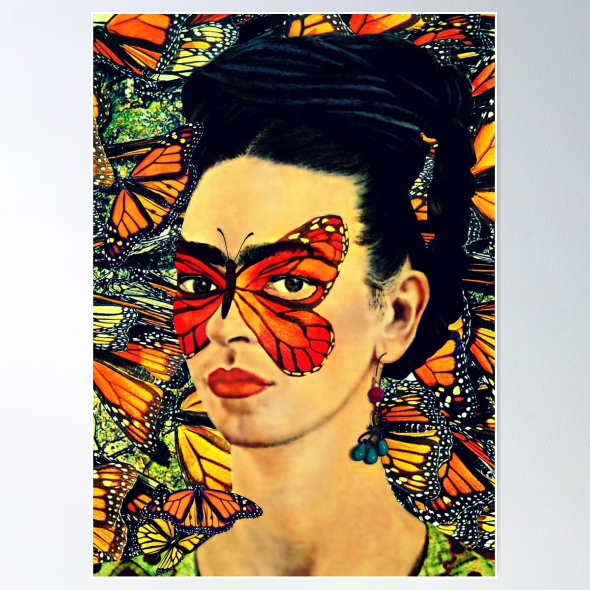 Frida Kahlo With Monarch Butterflies Poster Wall Art, Modern Wall Decor ...