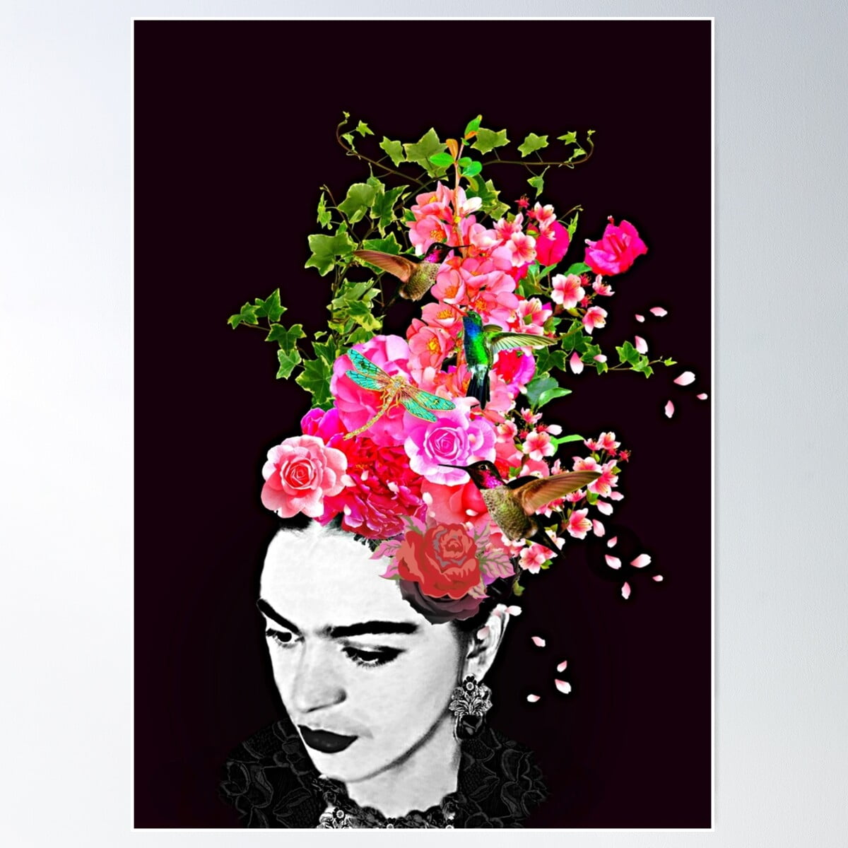 Frida With Hummingbird And Dragonfly Poster Wall Art, Modern Wall Decor ...