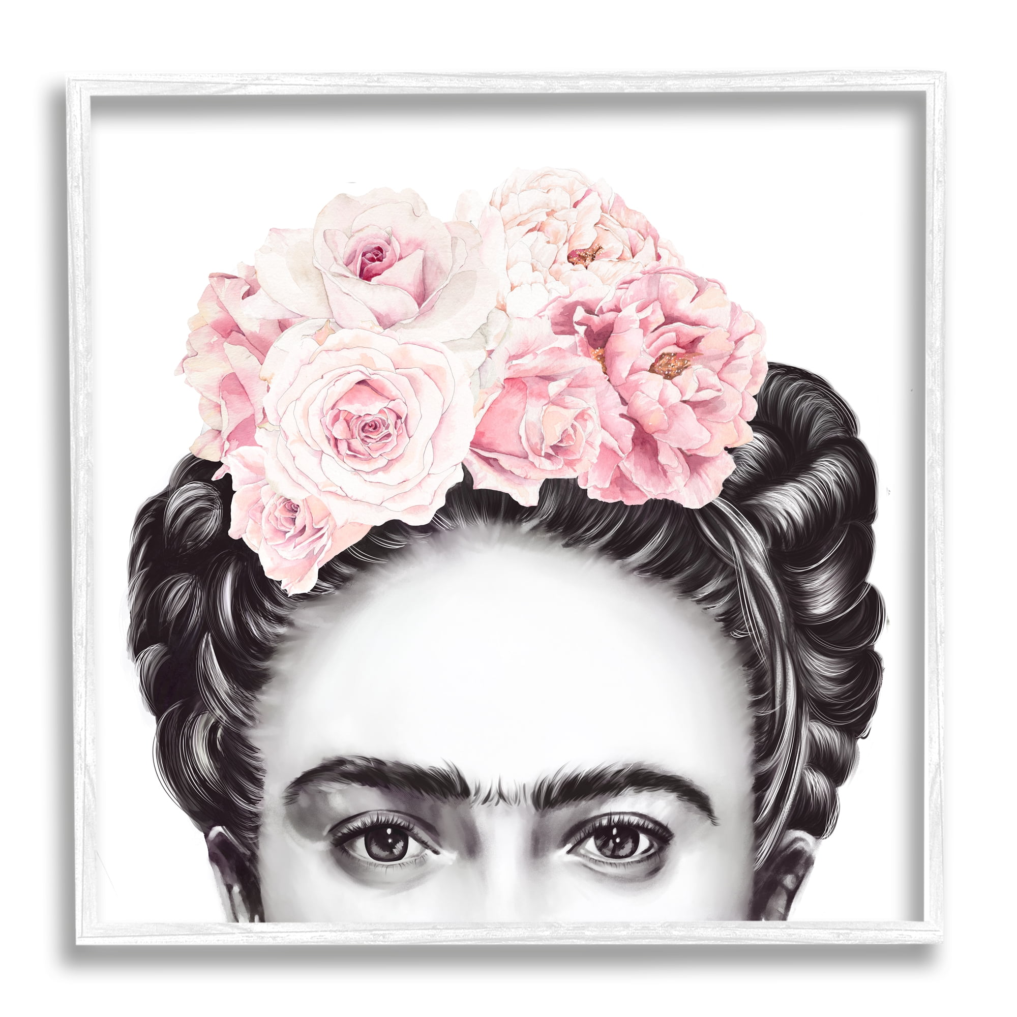 Frida With Pink Roses Powerful Full Eyed Portrait Botanical & Floral ...
