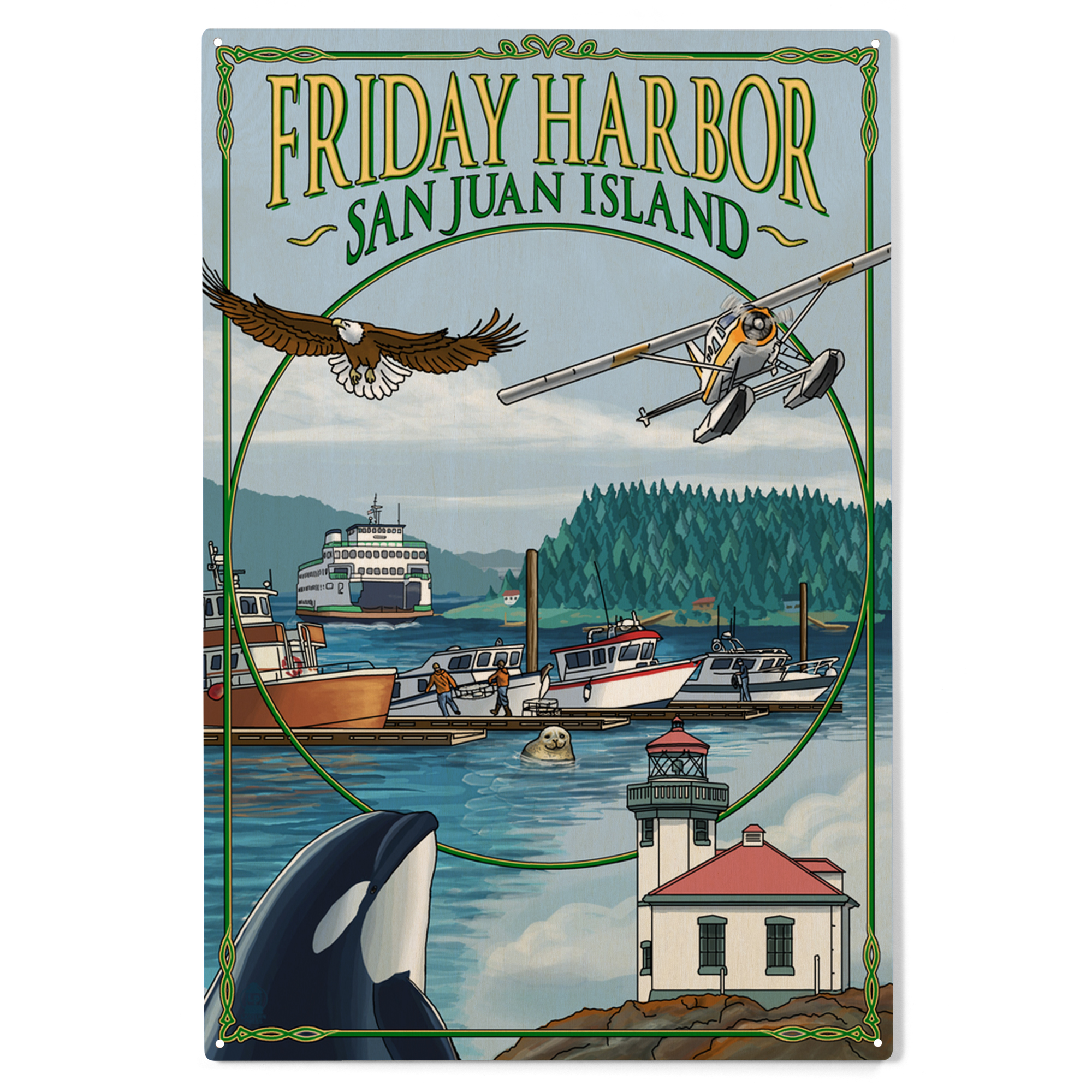 Friday Harbor, San Juan Island, Washington, Views Birch Wood Wall Sign ...