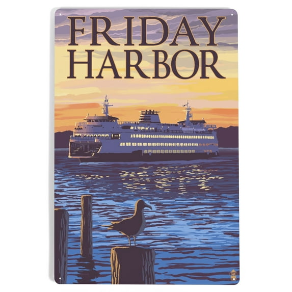Friday Harbor, Washington, Ferry Sunset and Gull (12x18 Aluminum Art ...