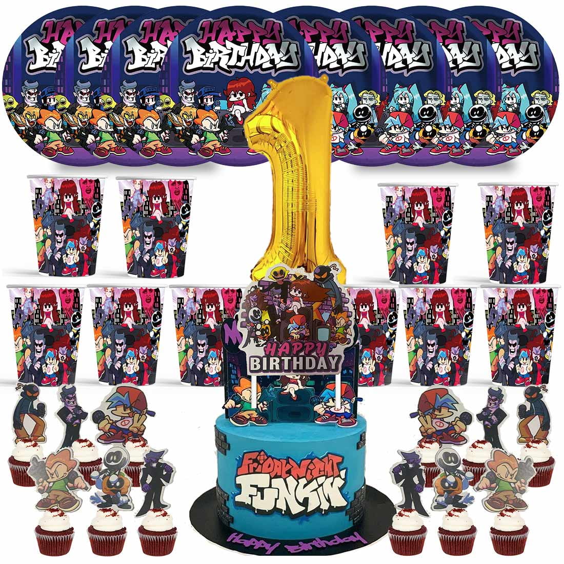 Friday Night Funkin Birthday 1st Cups Party Supplies Plates Fans ...