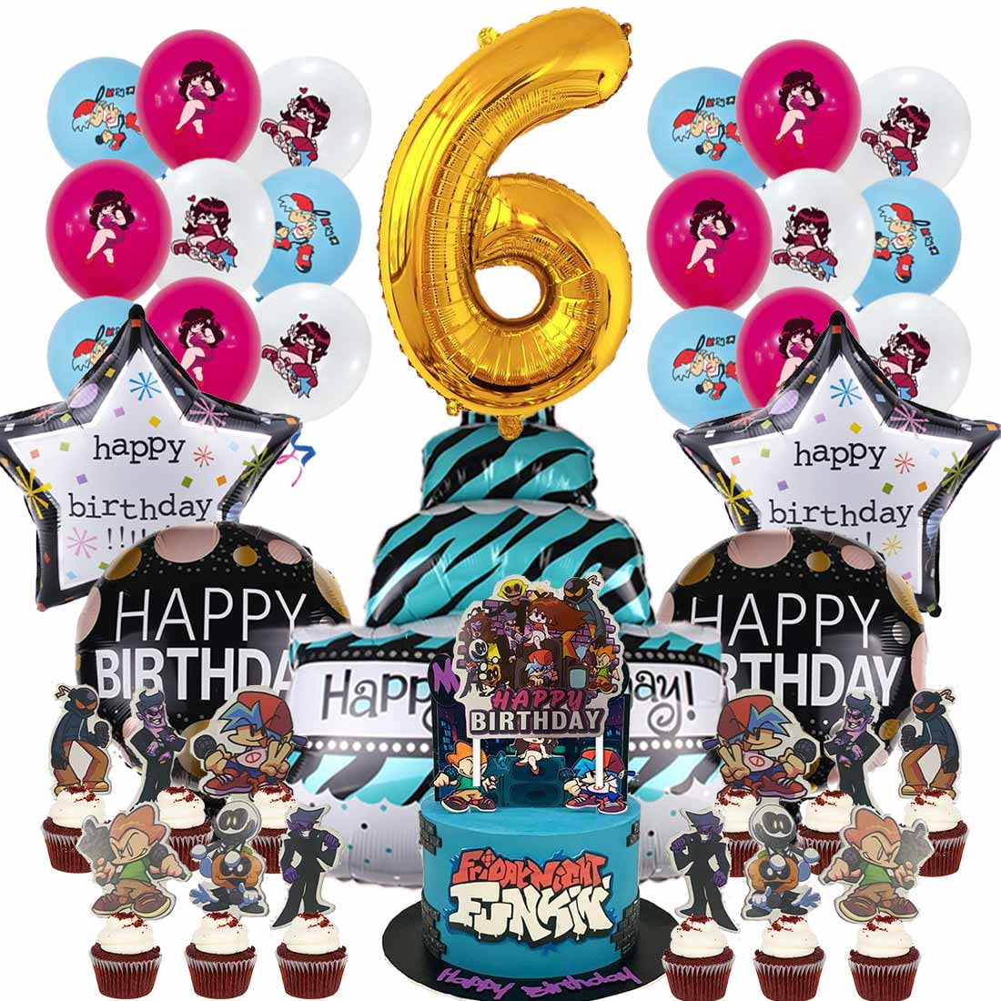 Friday Night Funkin Party Supplies 6th Decor Kit Balloons Birthday Cake ...