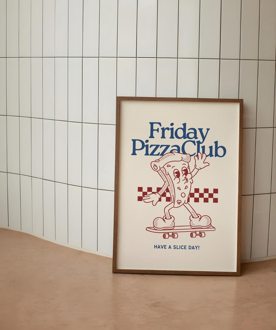 Friday Pizza Club Print, Pizza Print, Retro Wall Art, Cartoon Poster ...