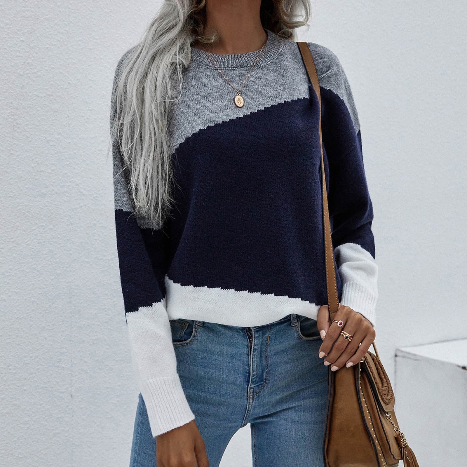LoyisVidion Textured Knit Sweater with Mixed Material Panels - Ladies ...