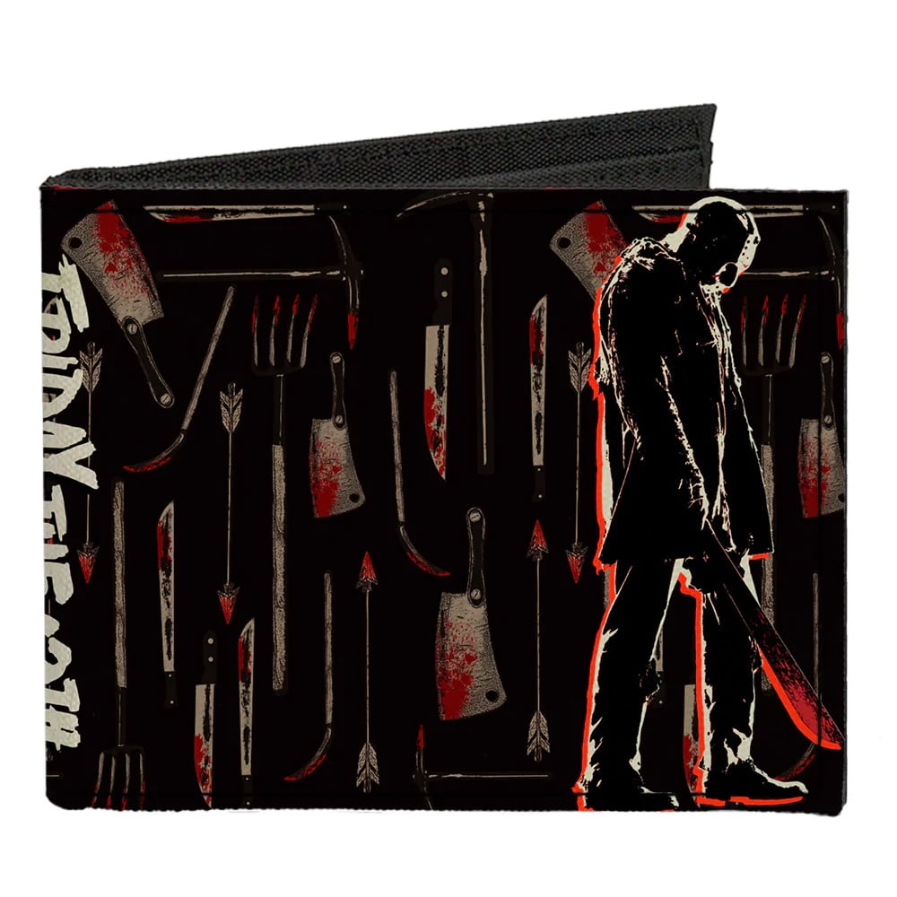Friday the 13th Jason Machete Pose Bloody Tools Canvas Bi-Fold Wallet ...