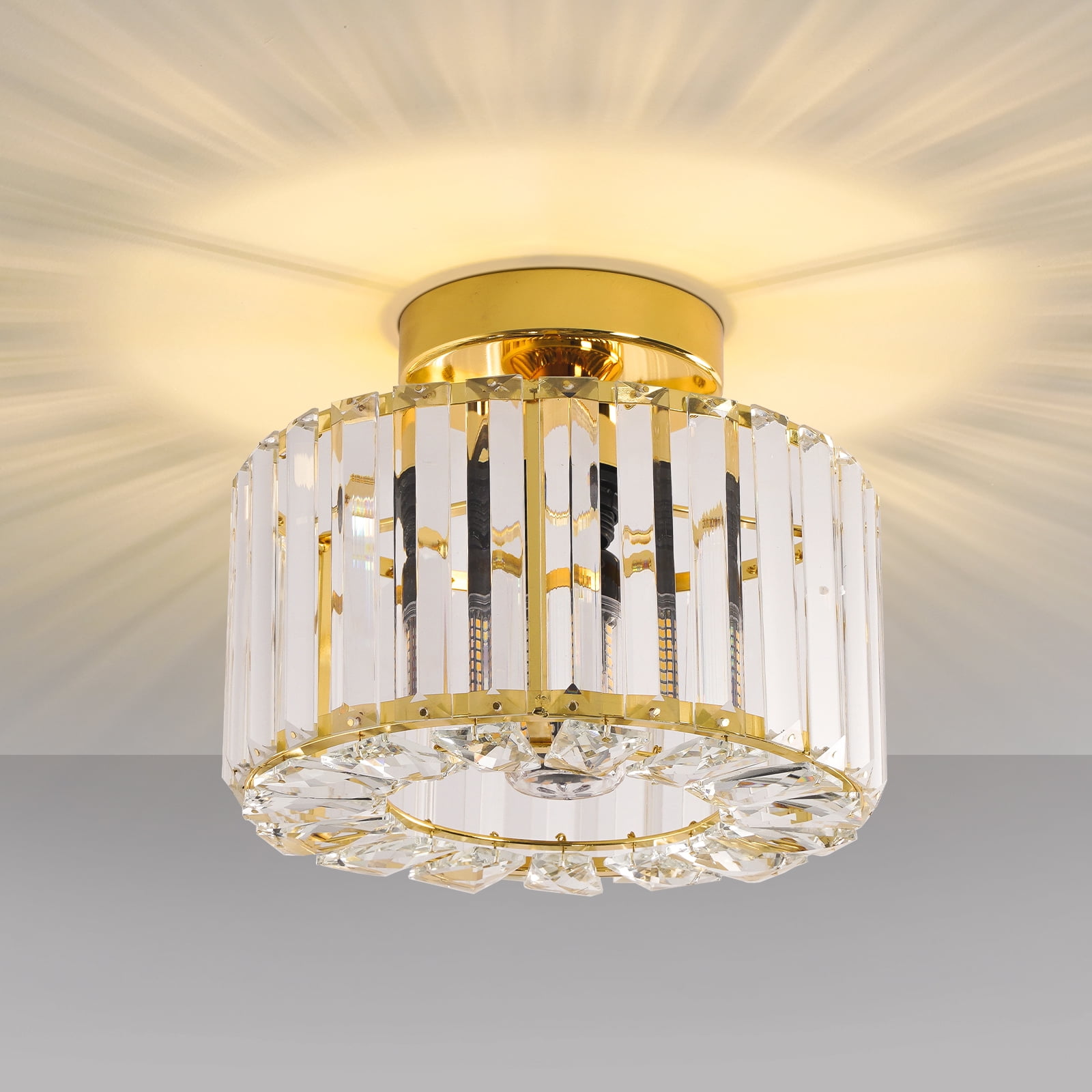 FRIDEKO HOME Crystal Ceiling Light Fixture, Modern Semi Flush Mount ...