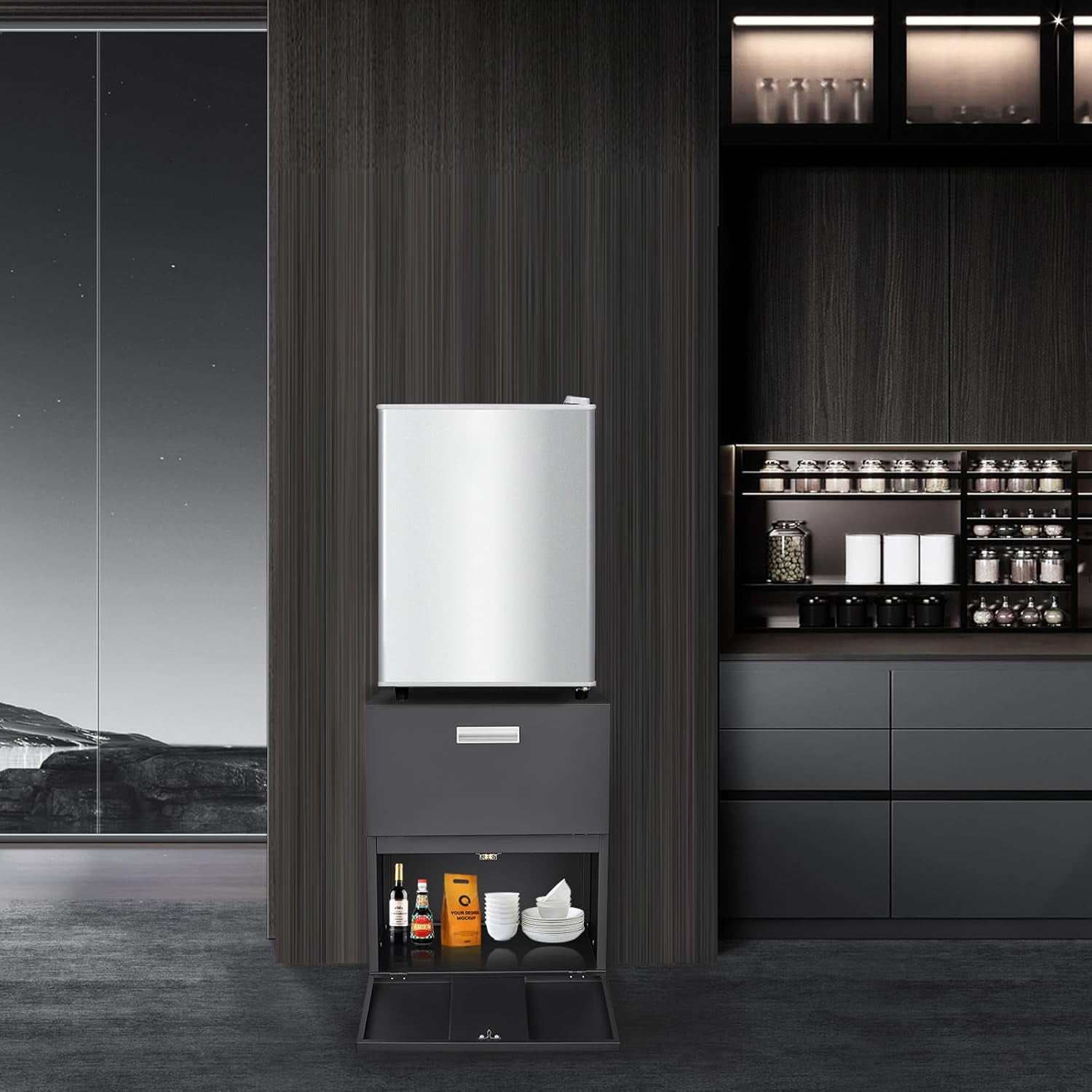 Fridge Cabinet Metal Large Fridge Stand with Storage Mobile Printer ...