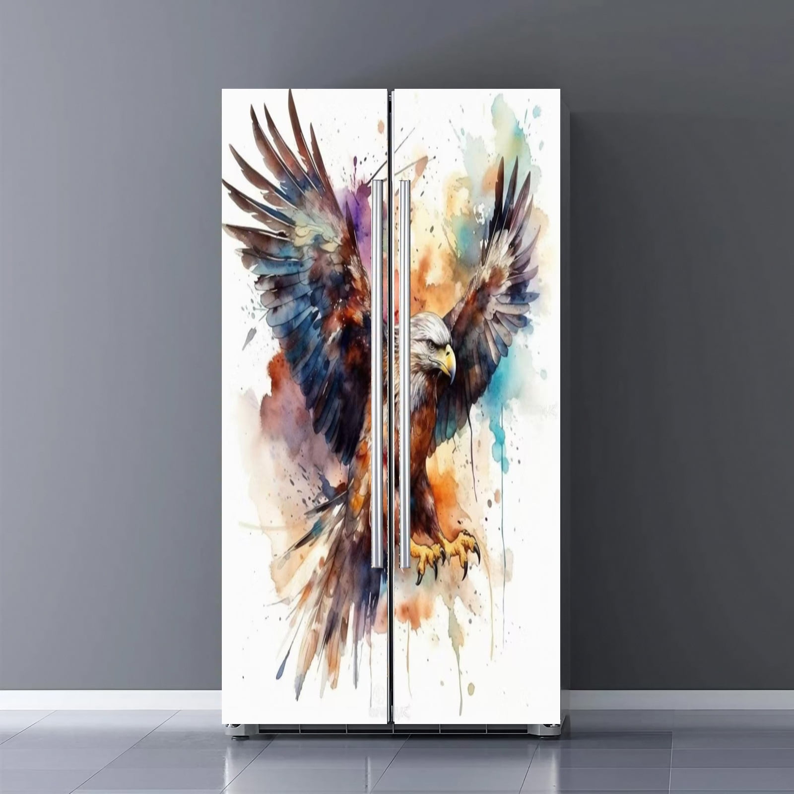 Fridge Door Wrap Vinyl Sticker Decor Front Refrigerator PVC Wallpaper Decal A powerful eagle (3 ...