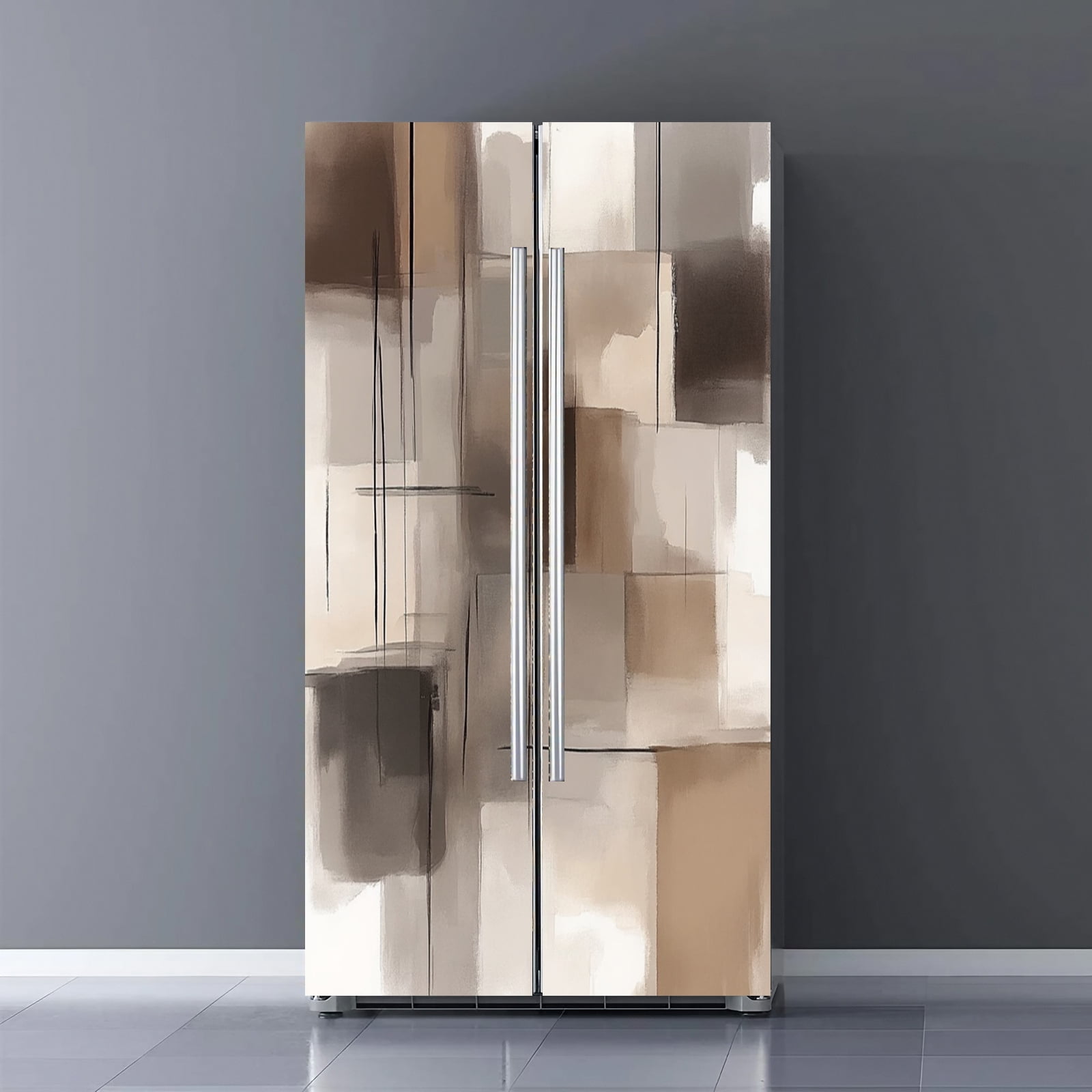 Fridge Door Wrap Vinyl Sticker Decor Front Refrigerator PVC Wallpaper Decal Abstract brown beige ...