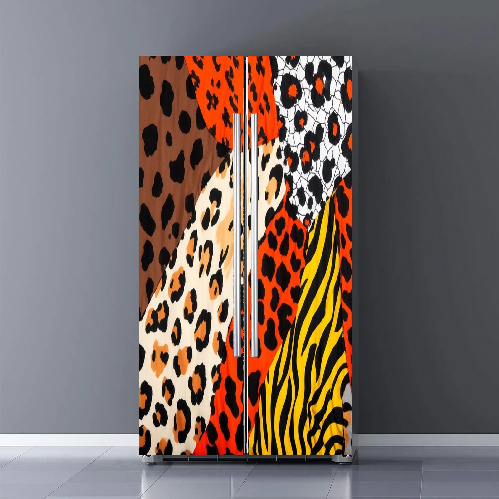 Fridge Door Wrap Vinyl Sticker Decor Front Refrigerator PVC Wallpaper Decal Animal print ...