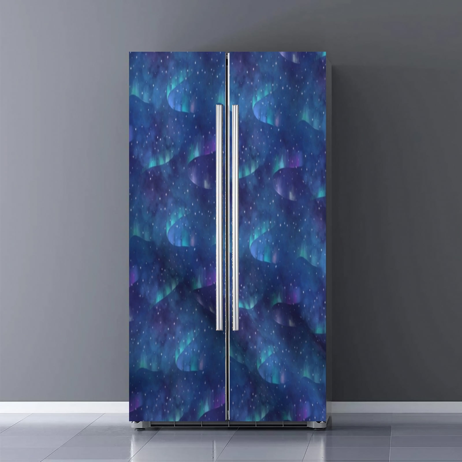 Fridge Door Wrap Vinyl Sticker Decor Front Refrigerator PVC Wallpaper Decal Aurora borealis Art ...