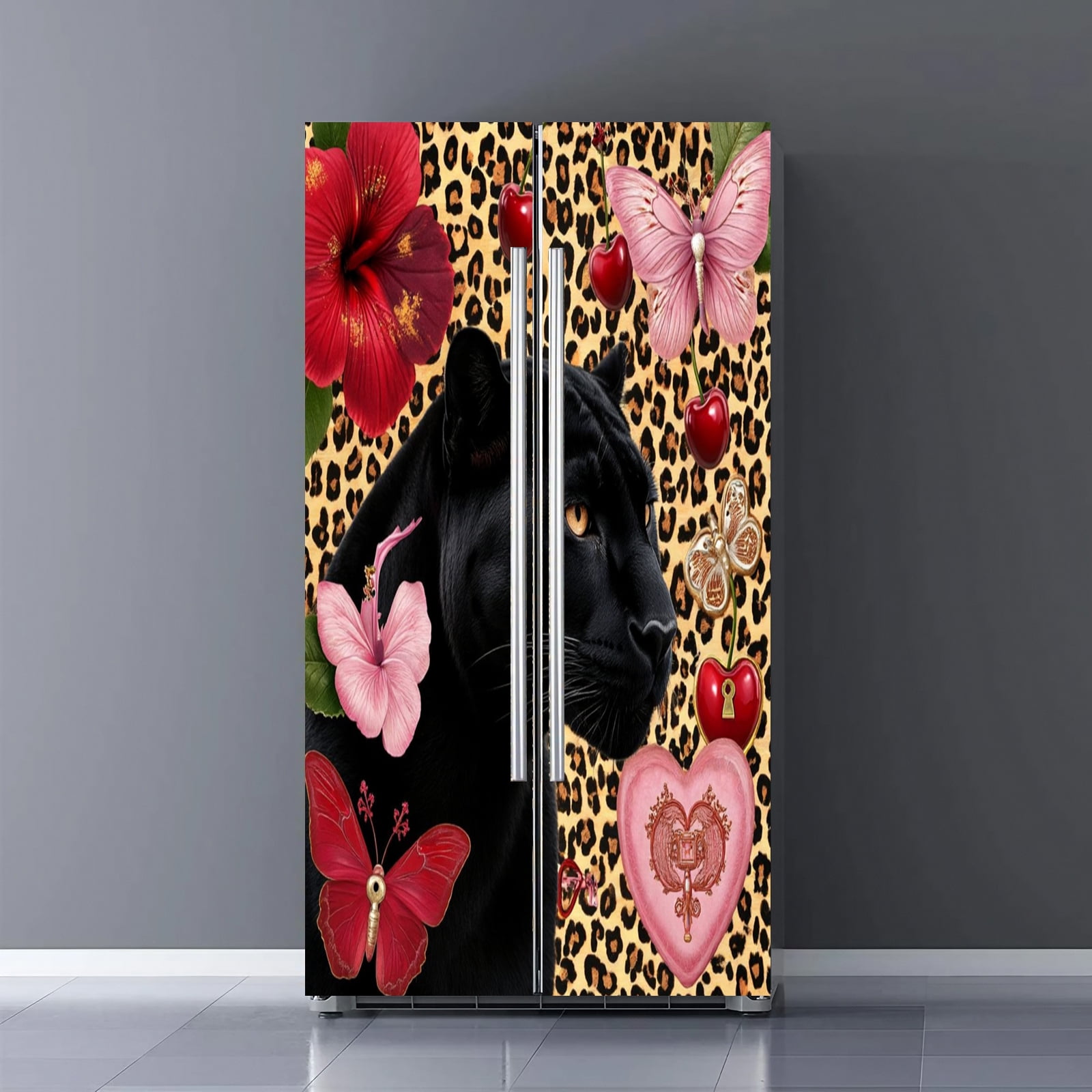 Fridge Door Wrap Vinyl Sticker Decor Front Refrigerator PVC Wallpaper ...