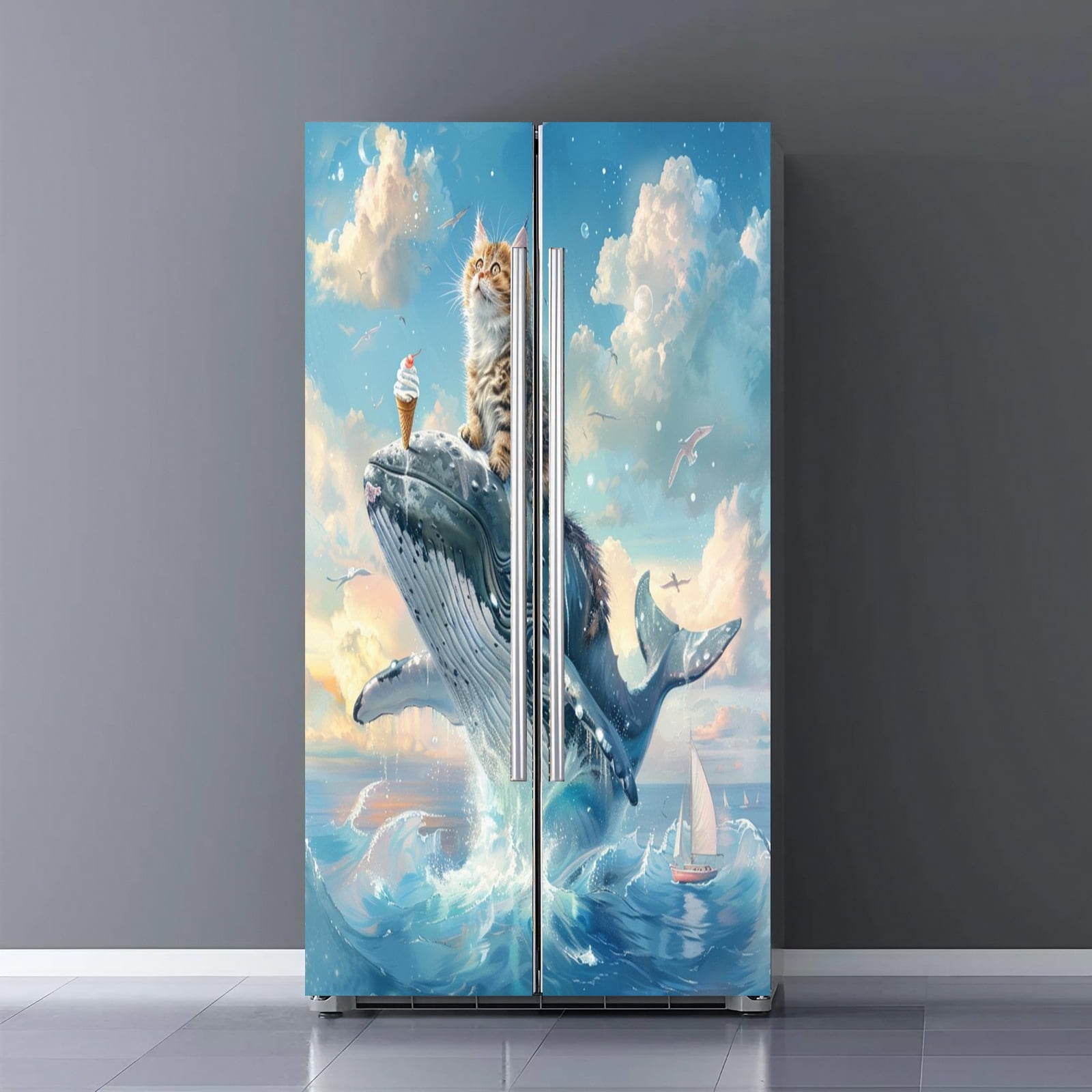 Fridge Door Wrap Vinyl Sticker Decor Front Refrigerator PVC Wallpaper ...