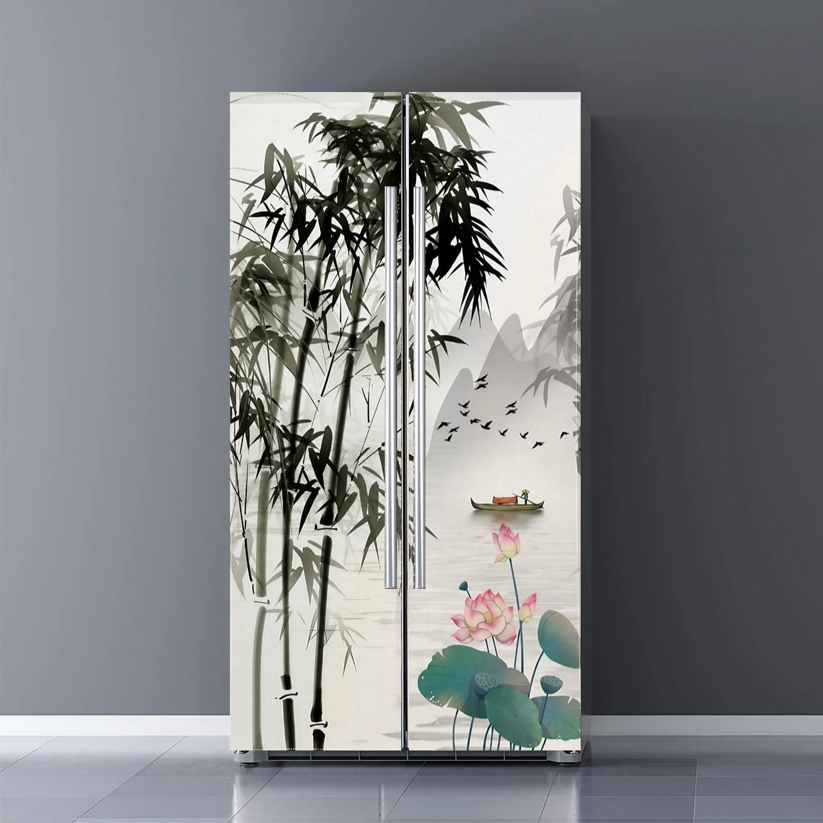 Fridge Door Wrap Vinyl Sticker Decor Front Refrigerator PVC Wallpaper ...
