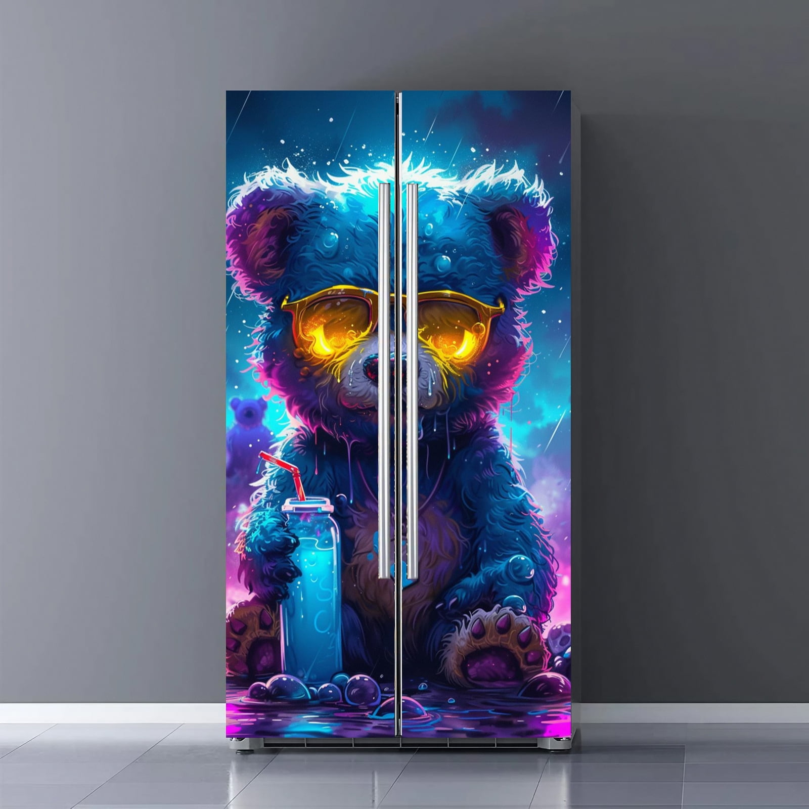 Fridge Door Wrap Vinyl Sticker Decor Front Refrigerator PVC Wallpaper ...