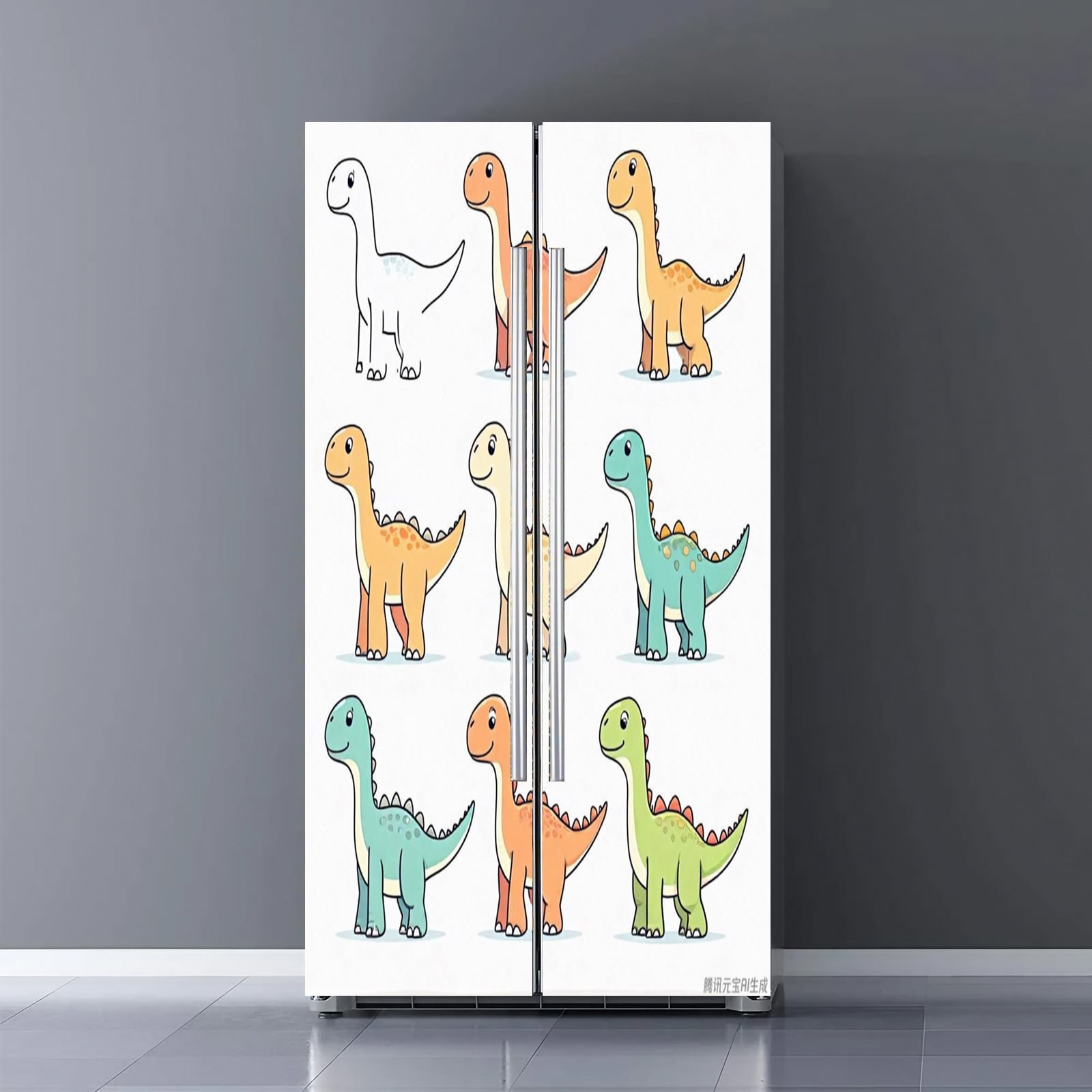 Fridge Door Wrap Vinyl Sticker Decor Front Refrigerator PVC Wallpaper Decal Cute Dinosaur ...