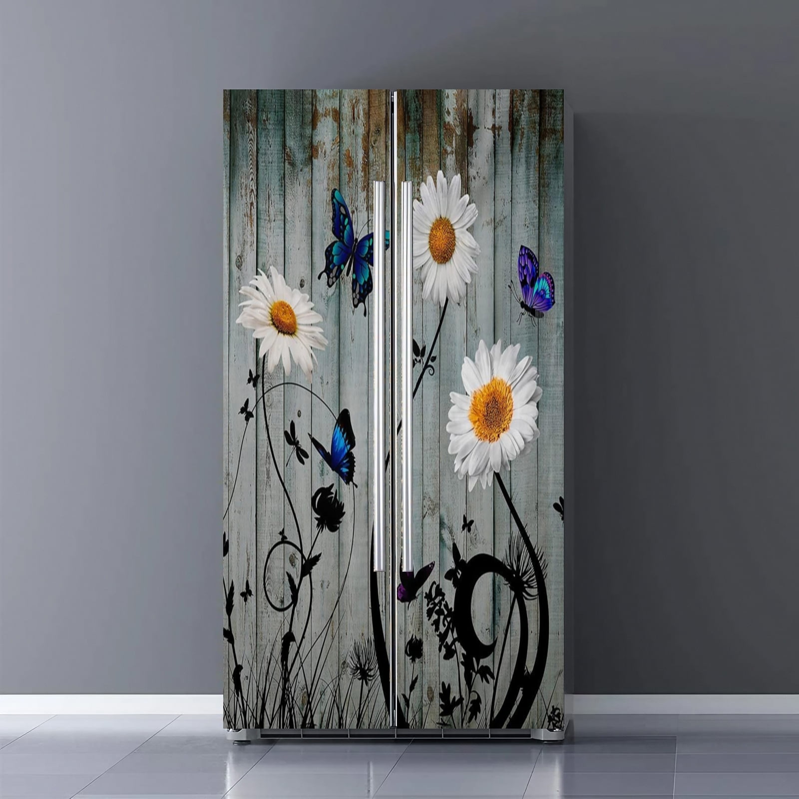 Fridge Door Wrap Vinyl Sticker Decor Front Refrigerator PVC Wallpaper ...