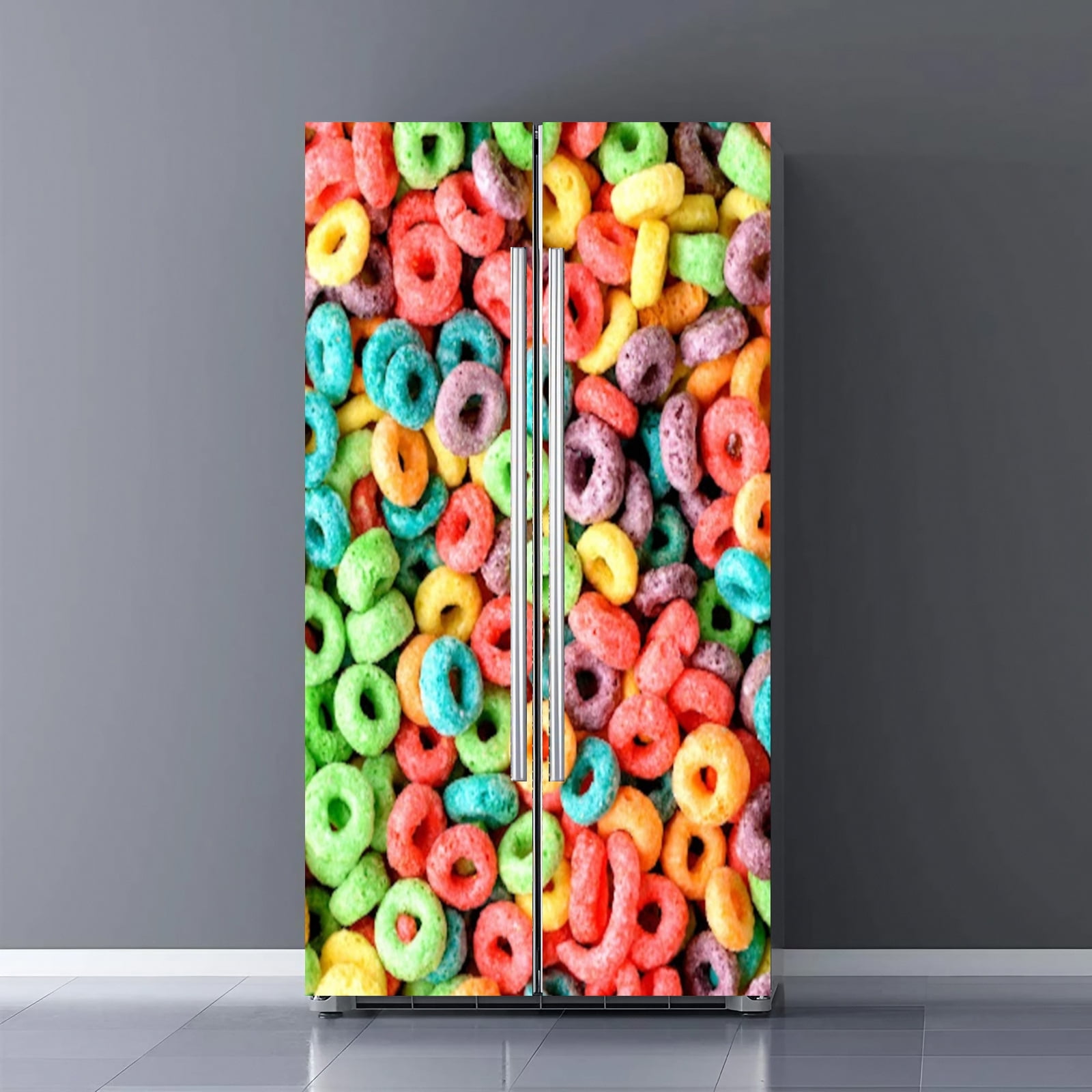 Fridge Door Wrap Vinyl Sticker Decor Front Refrigerator PVC Wallpaper Decal Fruit Loops ...