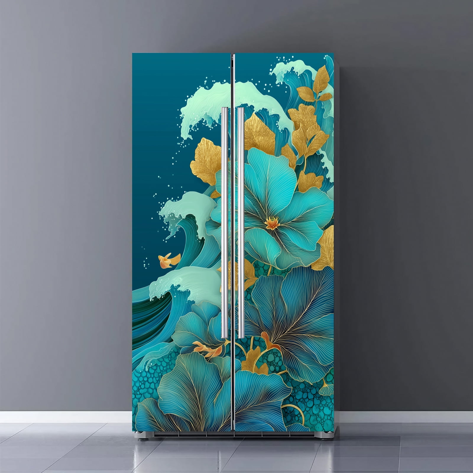 Fridge Door Wrap Vinyl Sticker Decor Front Refrigerator PVC Wallpaper ...