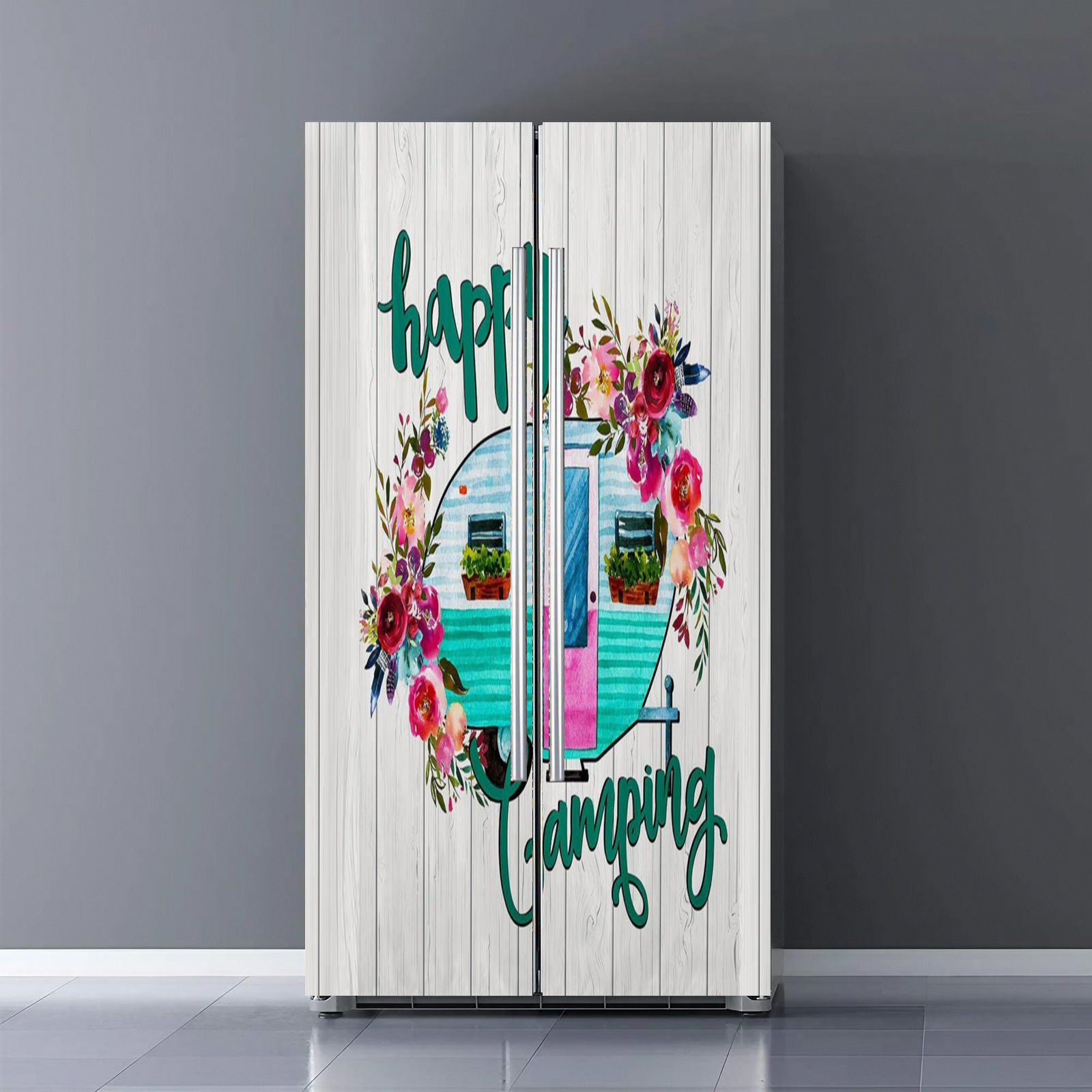 Fridge Door Wrap Vinyl Sticker Decor Front Refrigerator PVC Wallpaper ...