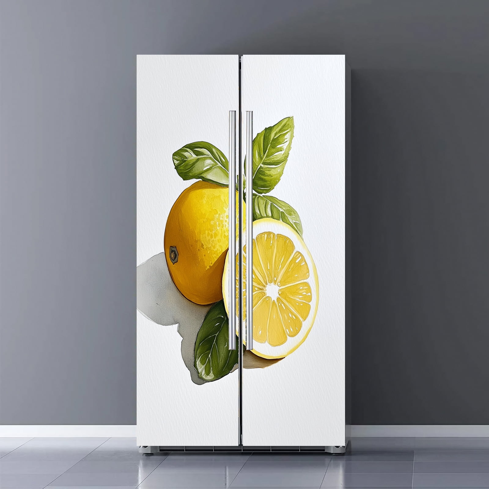 Fridge Door Wrap Vinyl Sticker Decor Front Refrigerator PVC Wallpaper Decal Lemons with Leaves(2 ...