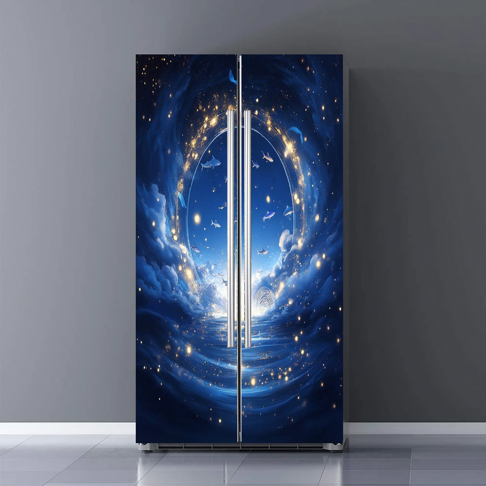 Fridge Door Wrap Vinyl Sticker Decor Front Refrigerator PVC Wallpaper ...