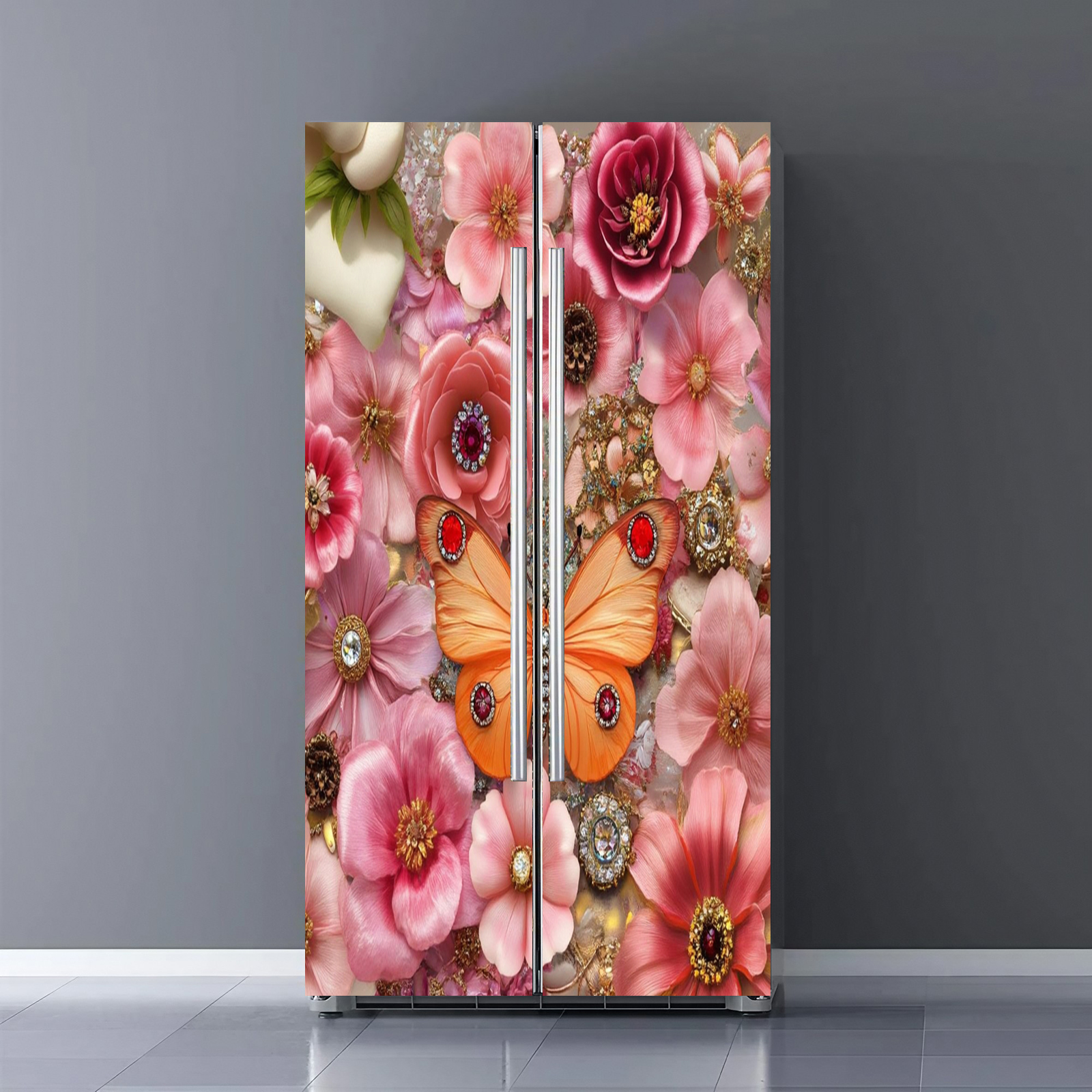 Fridge Door Wrap Vinyl Sticker Decor Front Refrigerator PVC Wallpaper ...
