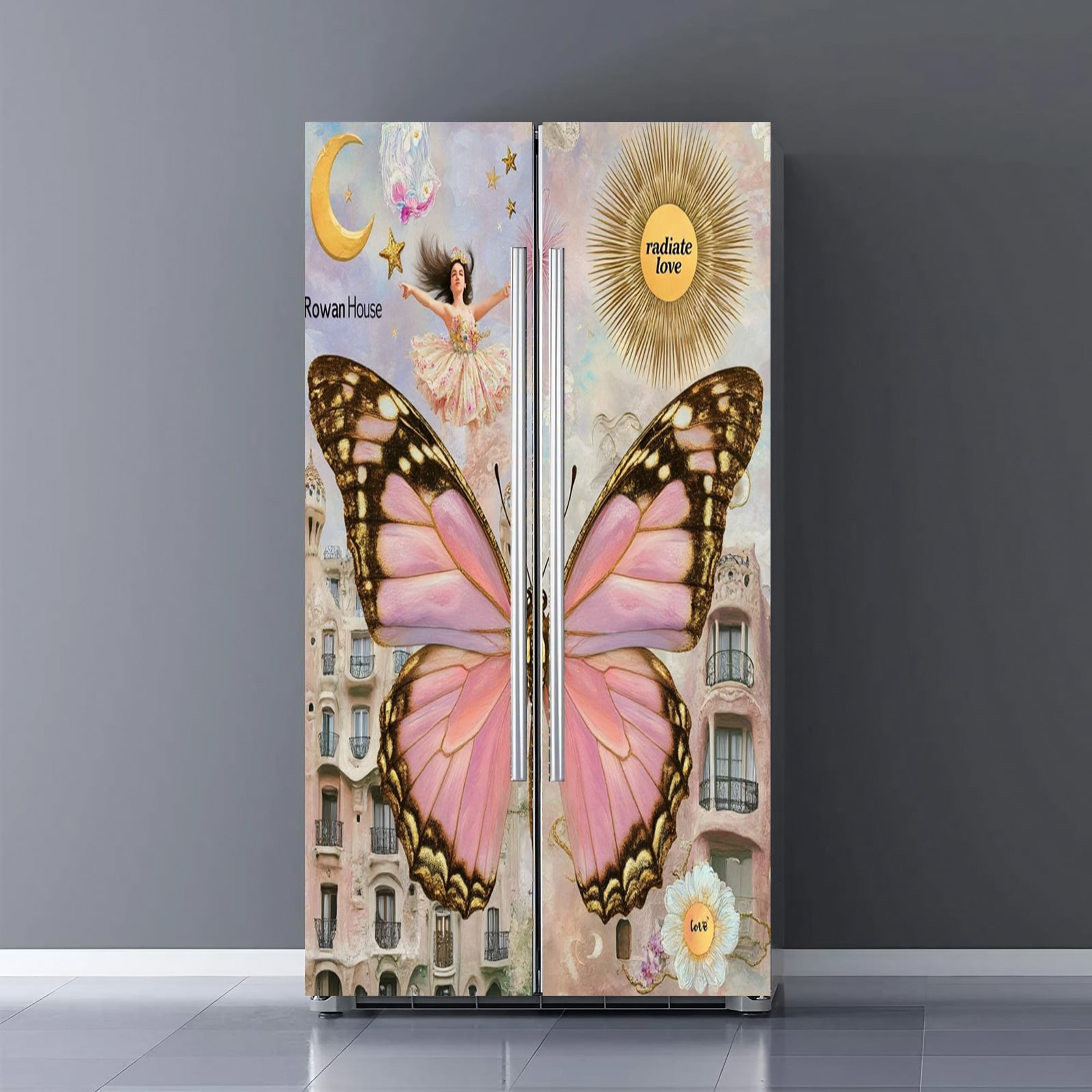 Fridge Door Wrap Vinyl Sticker Decor Front Refrigerator PVC Wallpaper ...