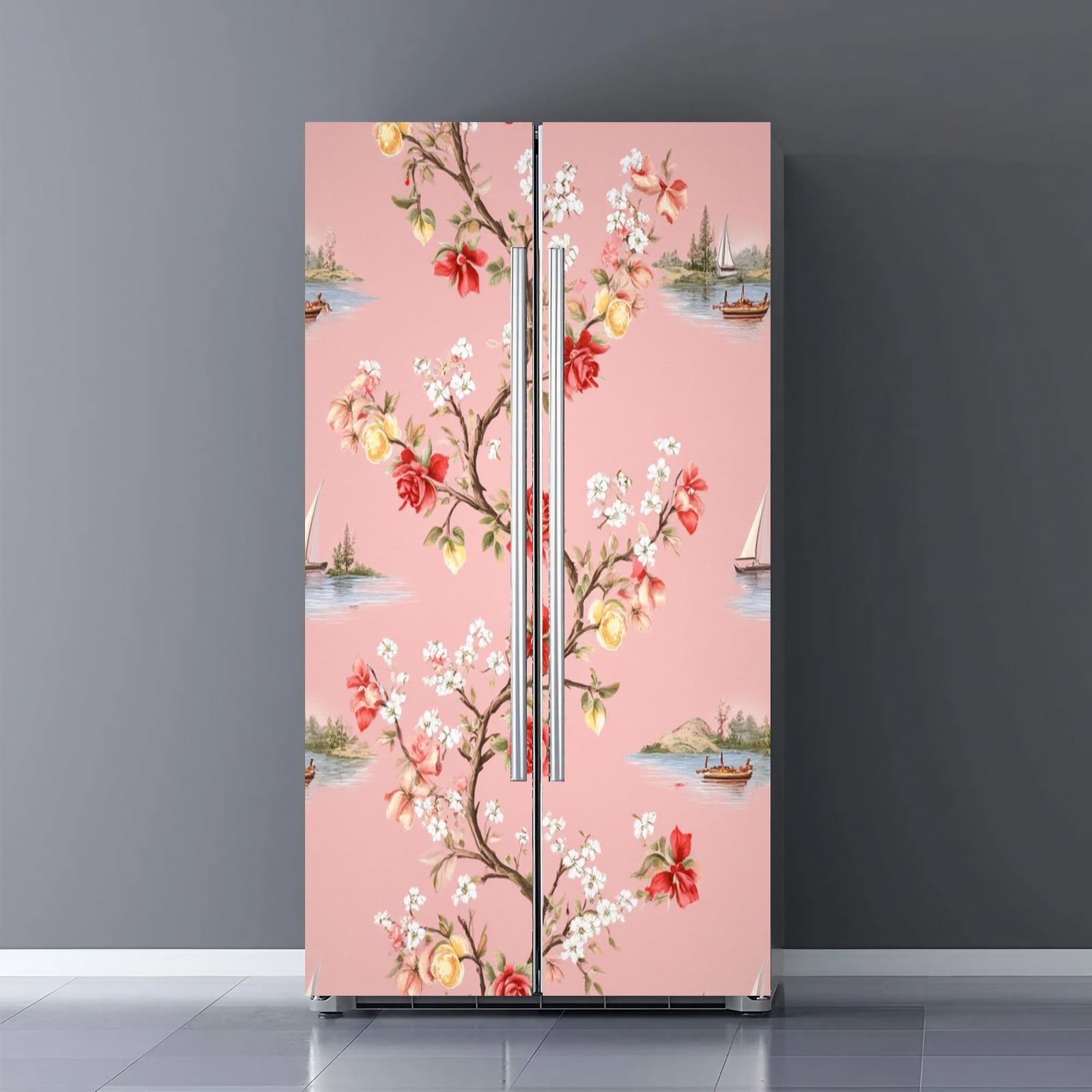 Fridge Door Wrap Vinyl Sticker Decor Front Refrigerator PVC Wallpaper ...