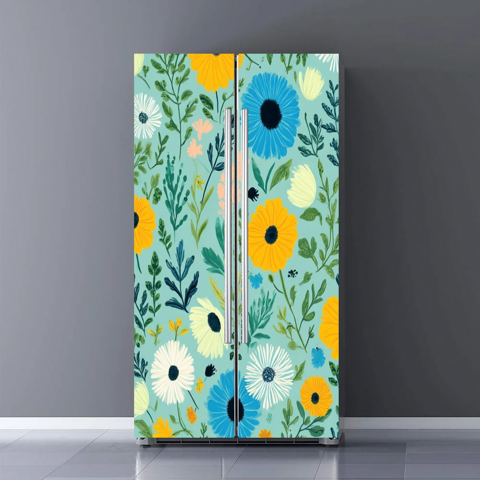 Fridge Door Wrap Vinyl Sticker Decor Front Refrigerator PVC Wallpaper ...