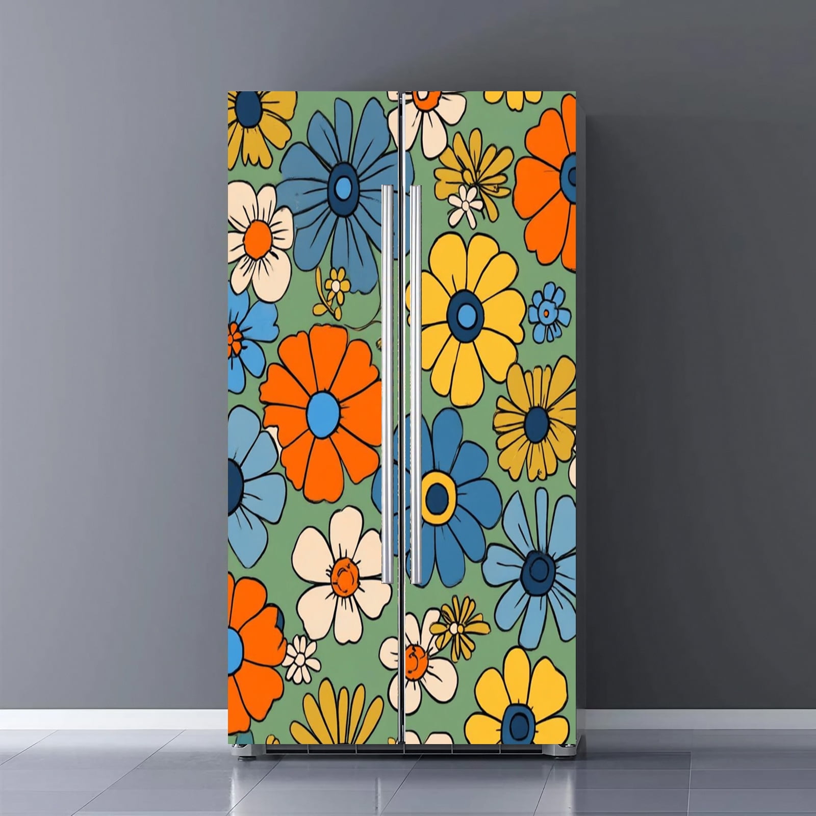 Fridge Door Wrap Vinyl Sticker Decor Front Refrigerator PVC Wallpaper ...
